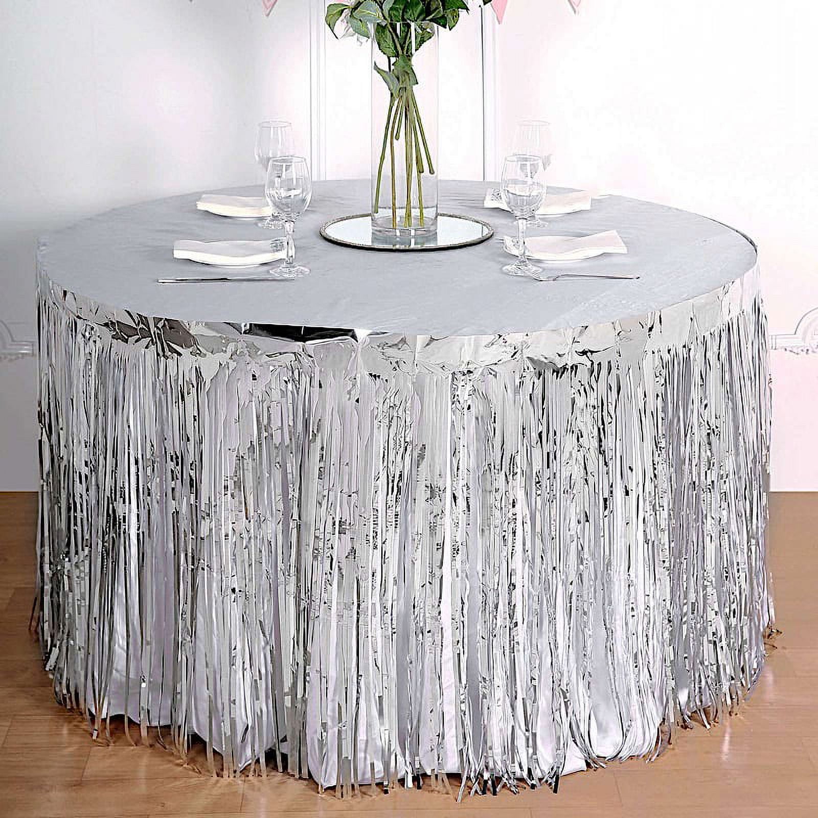 BalsaCircle 29" x 9 feet Silver Metallic Foil Fringe Table Skirt ...
