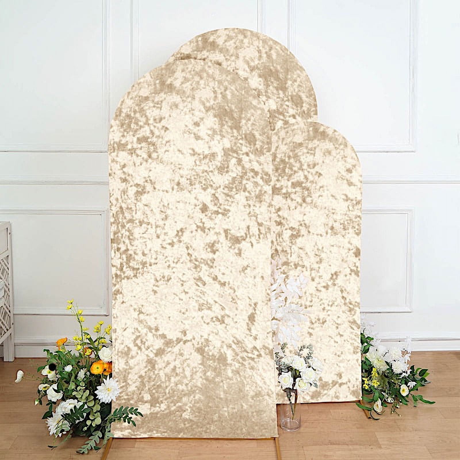 BalsaCircle 3 Champagne Crushed Velvet Round Top Wedding Arch Backdrop ...