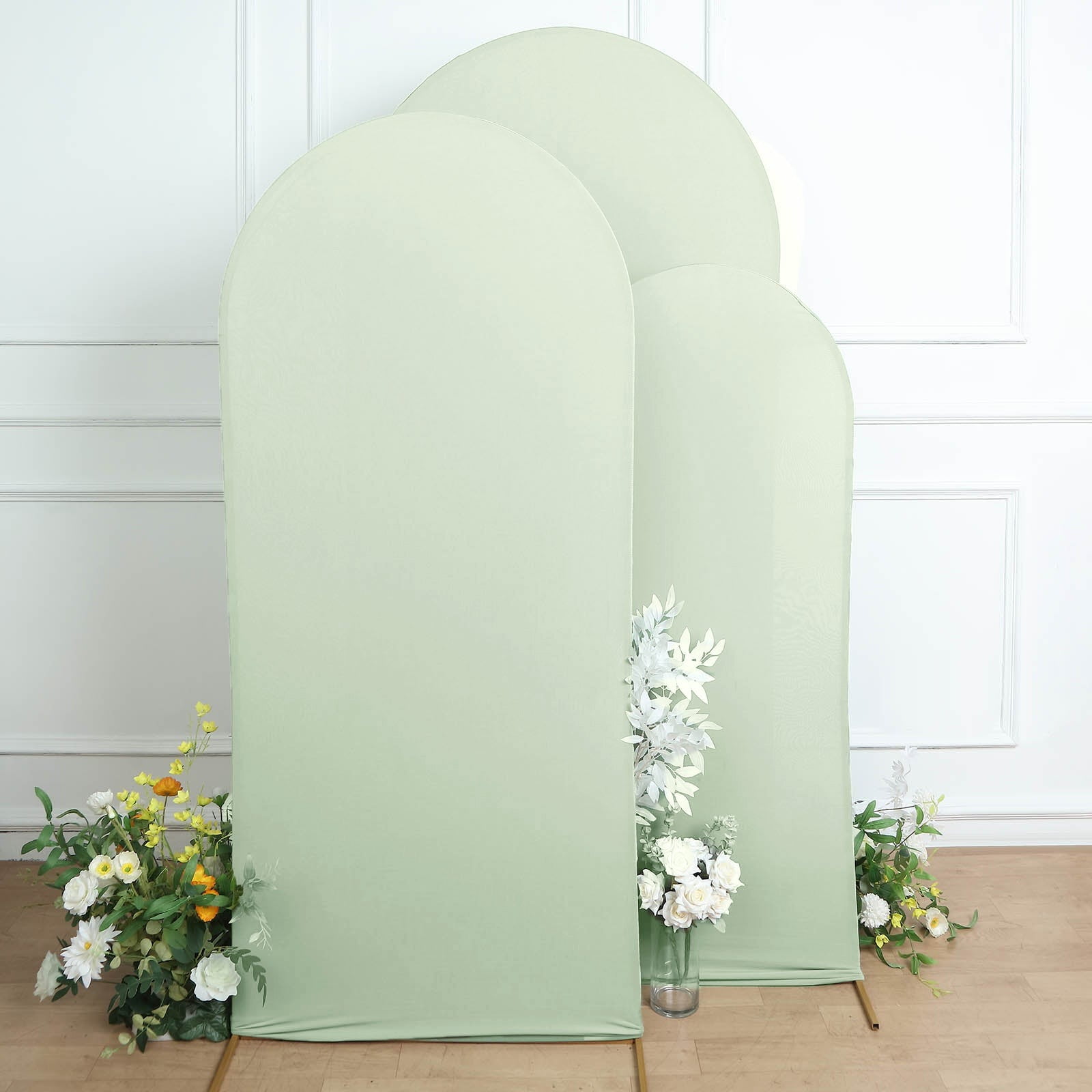 BalsaCircle 3 Fitted Sage Green Matte Spandex Round Top Wedding Arch ...