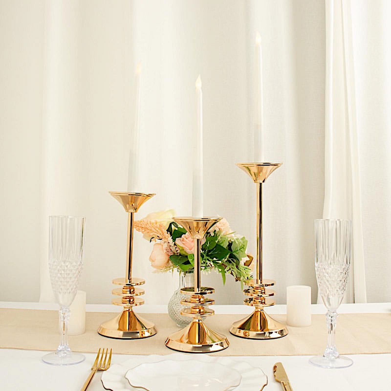 BalsaCircle 3 Gold Candlestick Stands 3-Disk Design Taper Candle ...