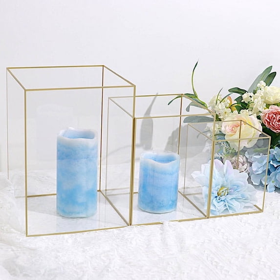 BalsaCircle 3 Gold Clear Acrylic Metal Frame Candle Holders ...