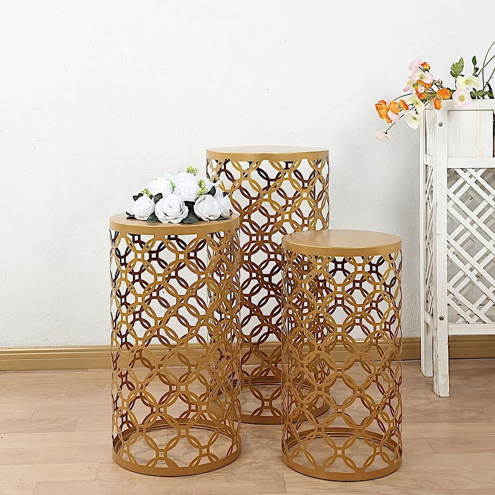 BalsaCircle 3 Gold Metal Round Mesh Pillar Cake Pedestal Stand Party ...