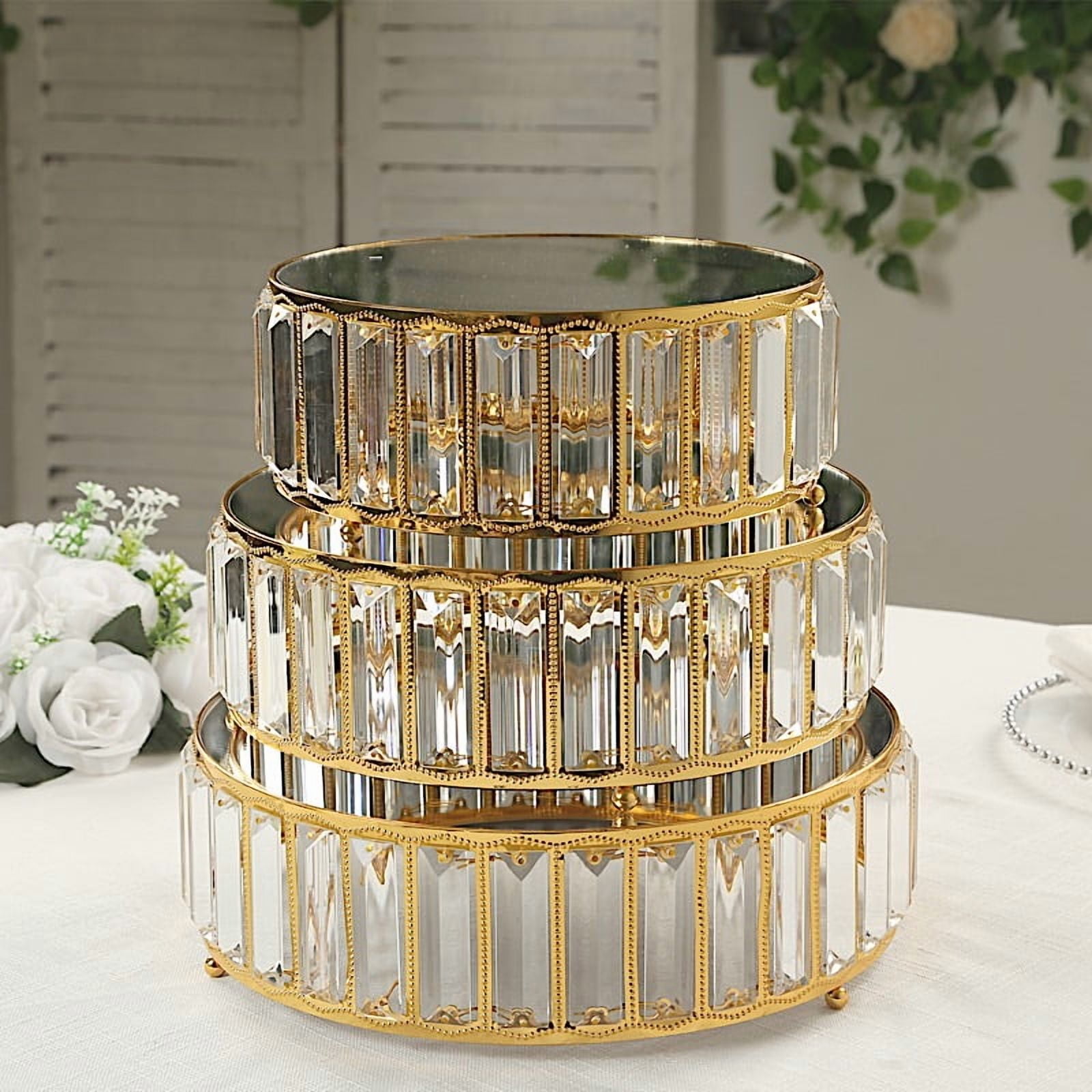 BalsaCircle 3 Gold Round Stackable Metal Cake Stands with Crystal ...