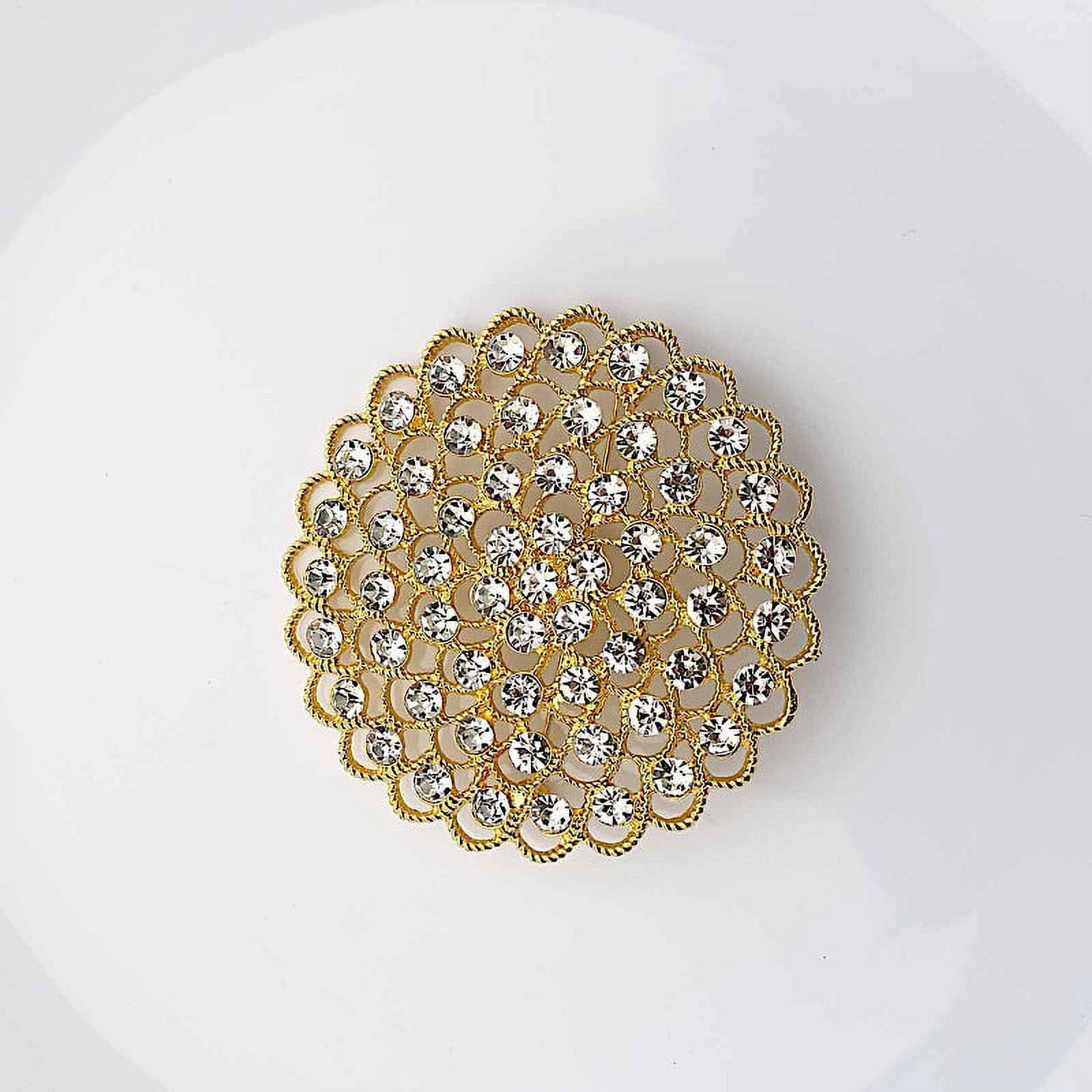 BalsaCircle 3" Metal Gold Rhinestones Flower Brooch Chair Sash Pin ...