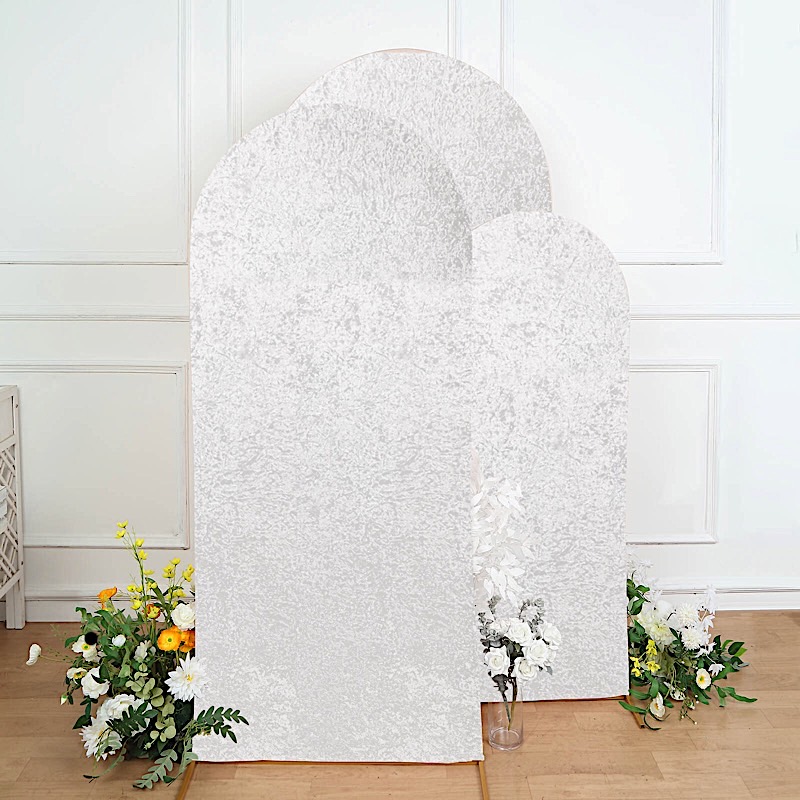 BalsaCircle 3 White Crushed Velvet Round Top Wedding Arch Backdrop ...