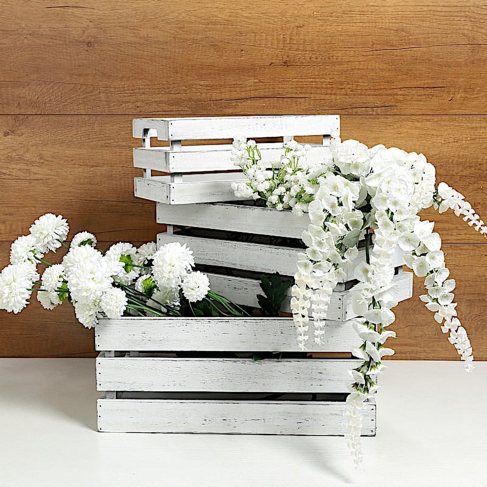 BalsaCircle 3 White Rectangular Natural Wooden Crate Boxes Planter ...