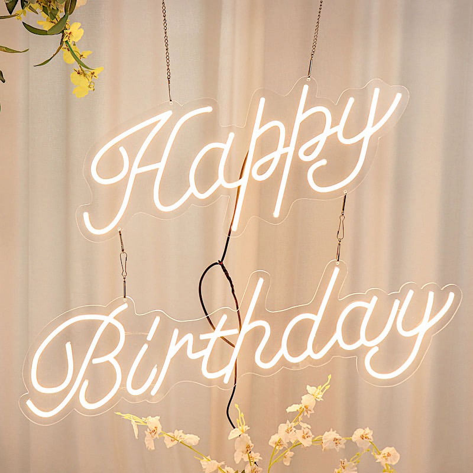 BalsaCircle 32" Warm White Happy Birthday Neon Sign LED Backdrop Wall ...