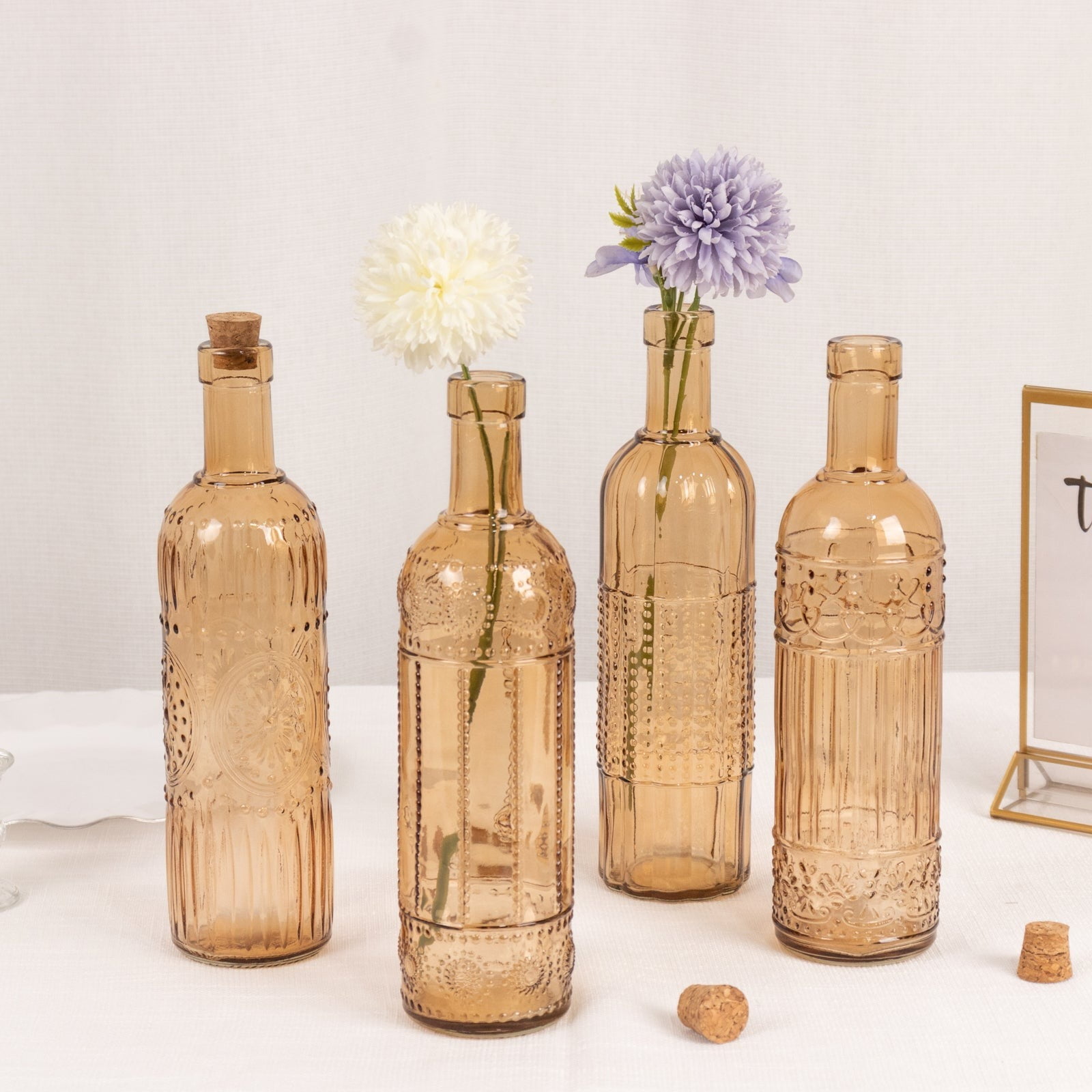BalsaCircle 4 Amber Gold 16 oz Vintage Embossed Glass Bottles with ...