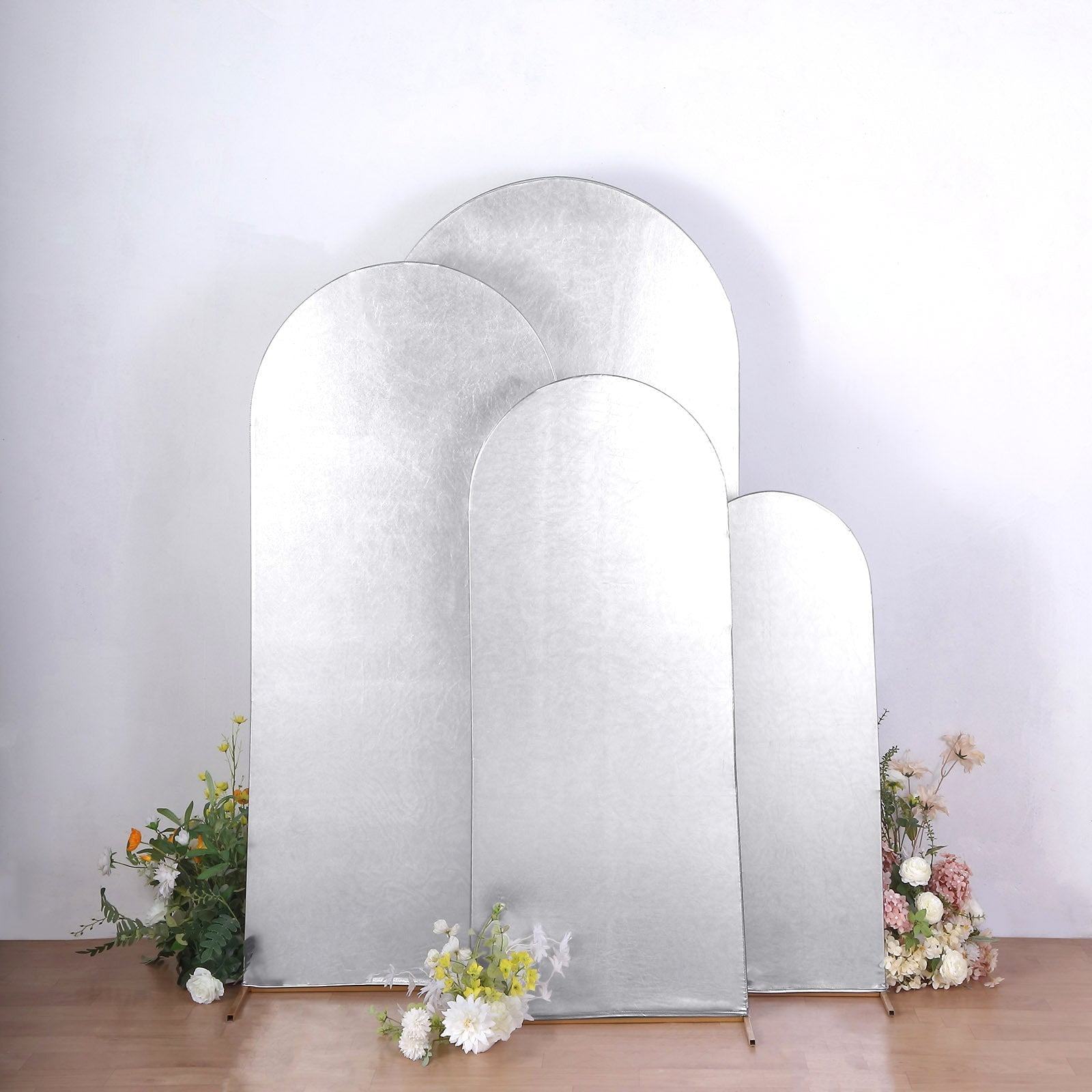 BalsaCircle 4 Fitted Metallic Spandex Round Top Wedding Arch Backdrop ...