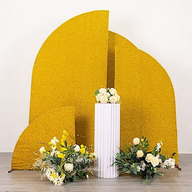 BalsaCircle 4 Gold Fitted Spandex Metallic Tinsel Half Moon Wedding ...