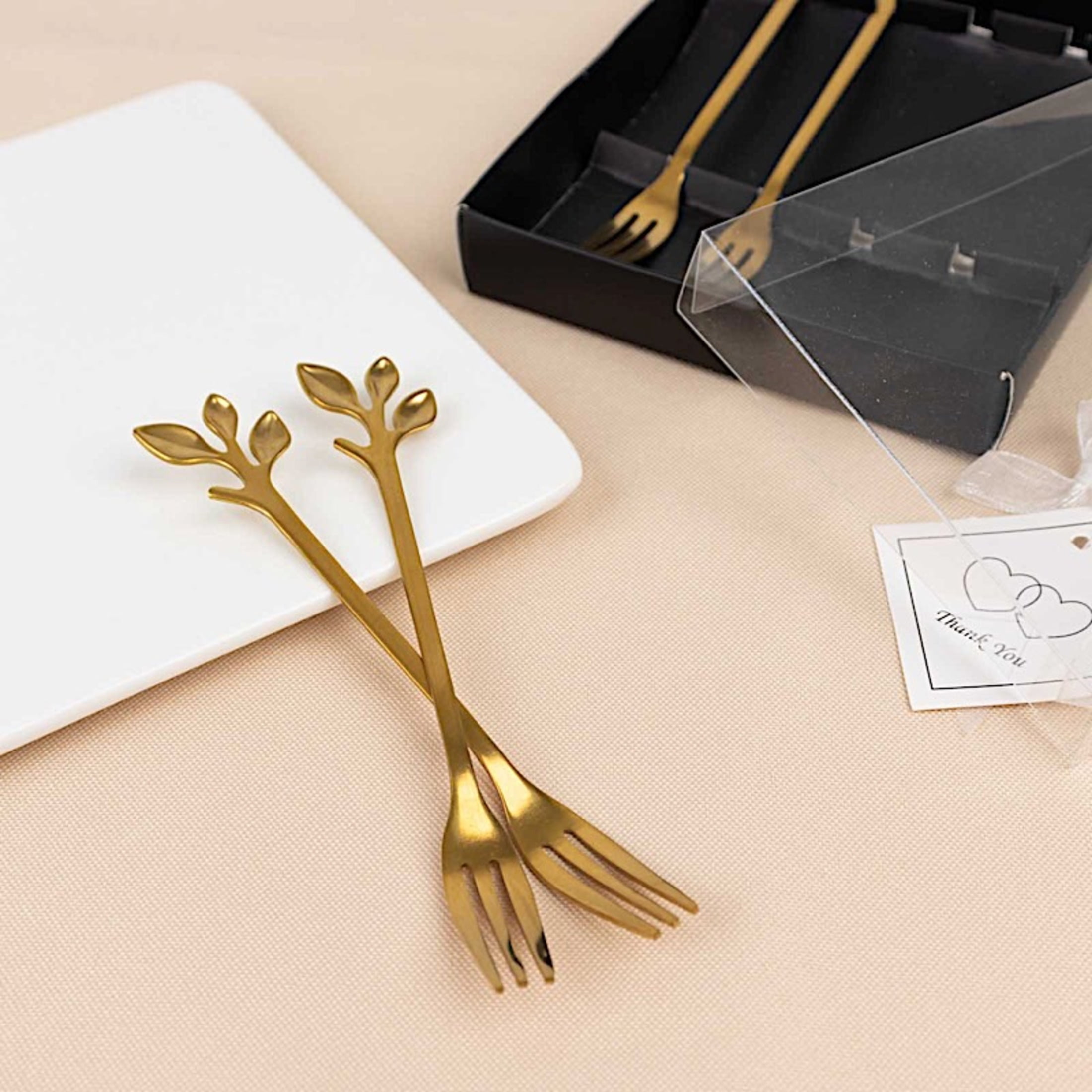 BalsaCircle 4 Gold Metal Appetizer Dessert Forks Leaf Handles Party ...