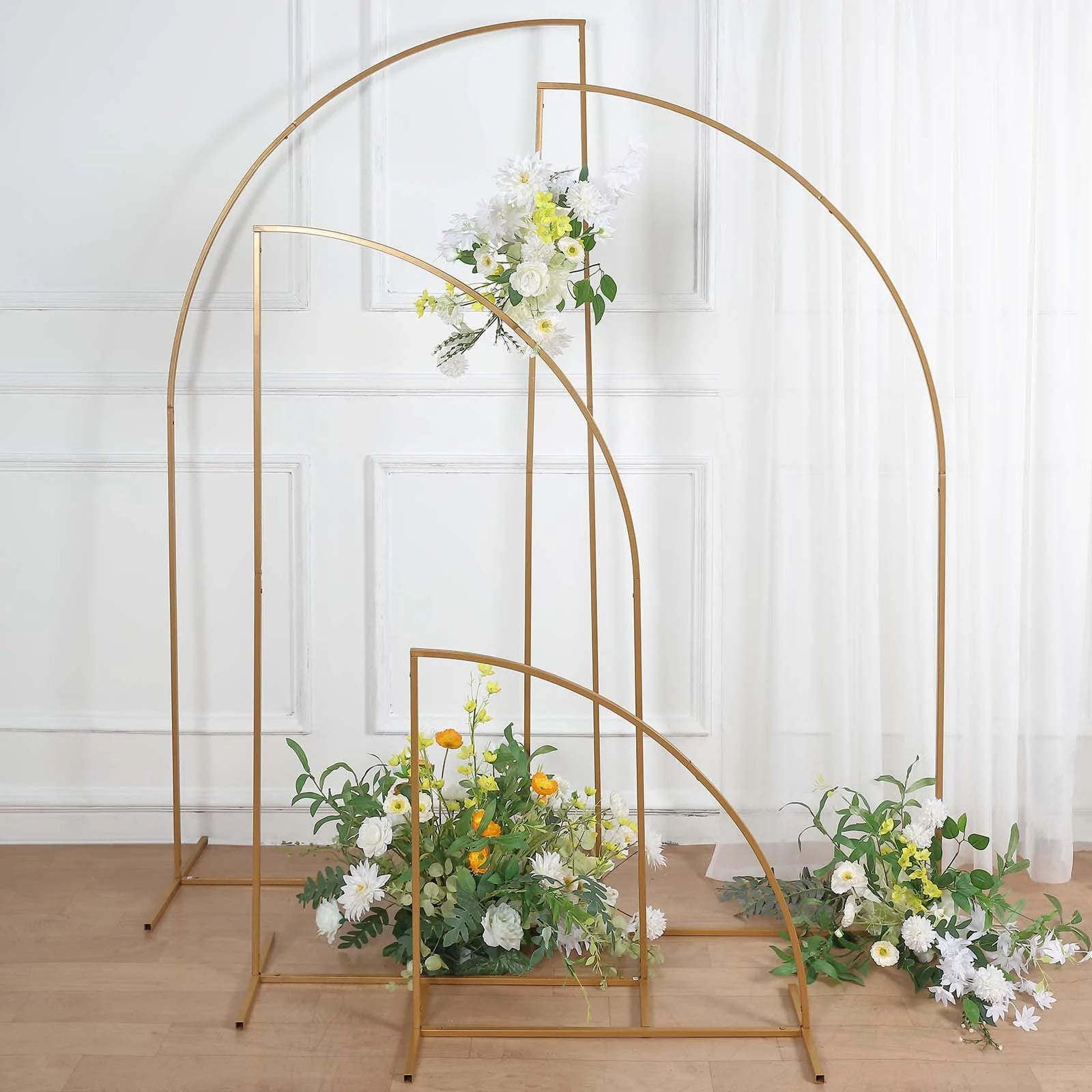 BalsaCircle 4 Gold Metal Half Moon Floral Frame & Arch Set for Wedding ...