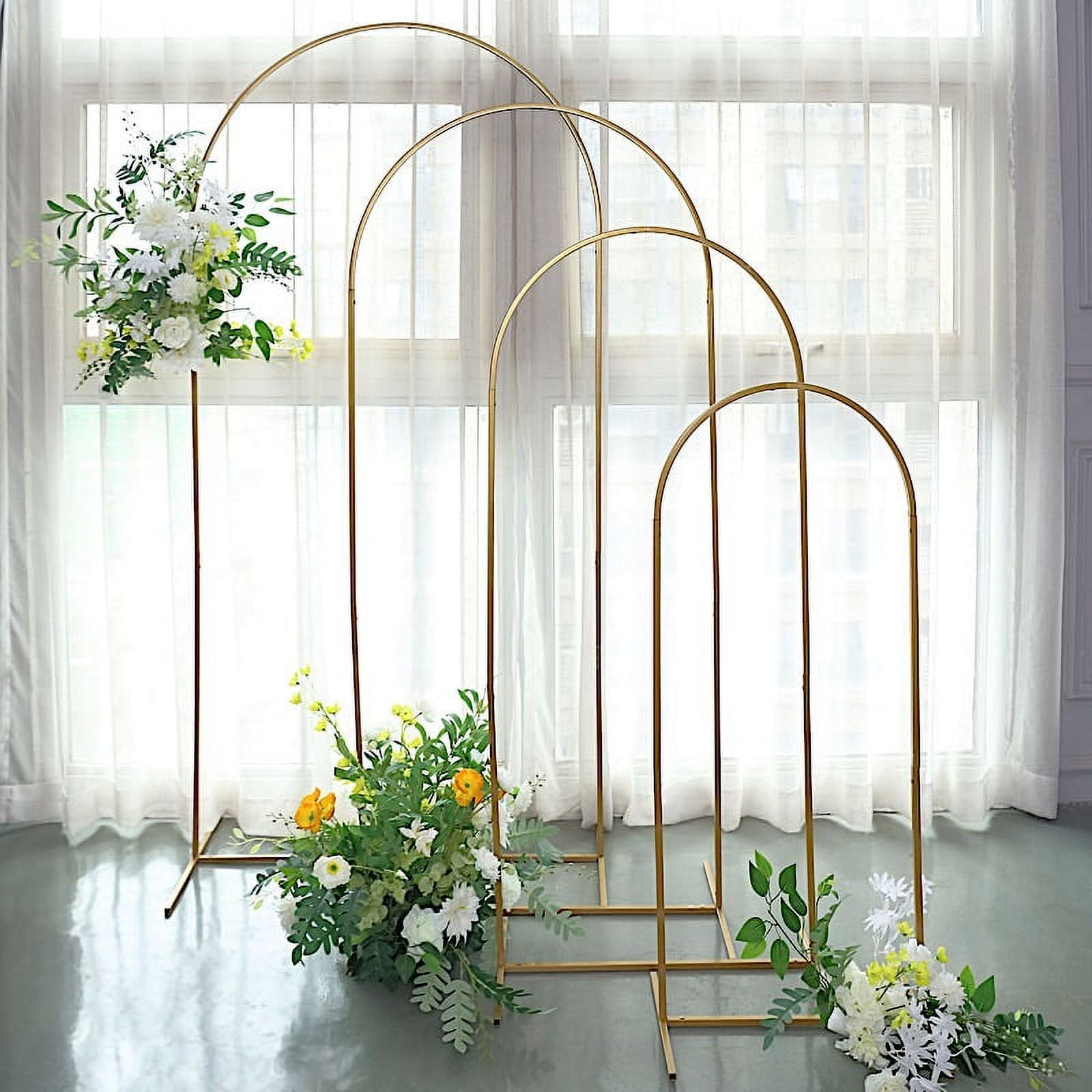 BalsaCircle 4 Gold Metal Floral Display Frame Round Top Backdrop Stand ...