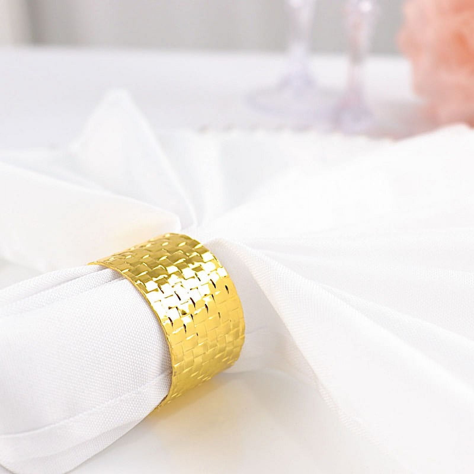BalsaCircle 4 Gold Round Metallic Dinner Napkin Rings Basket Weave ...