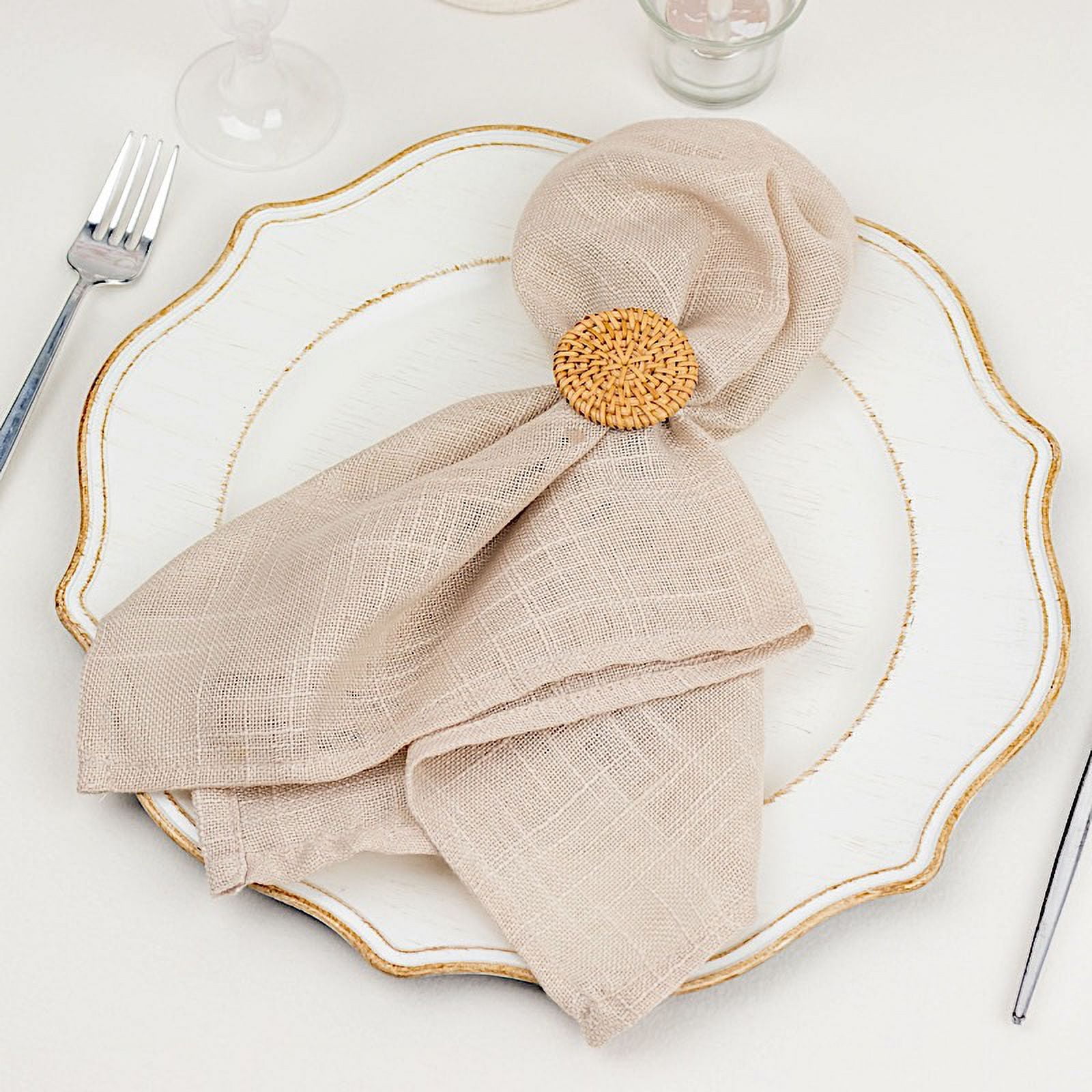 BalsaCircle 4 Natural 2 in Round Woven Rattan Design Metal Napkin Rings ...