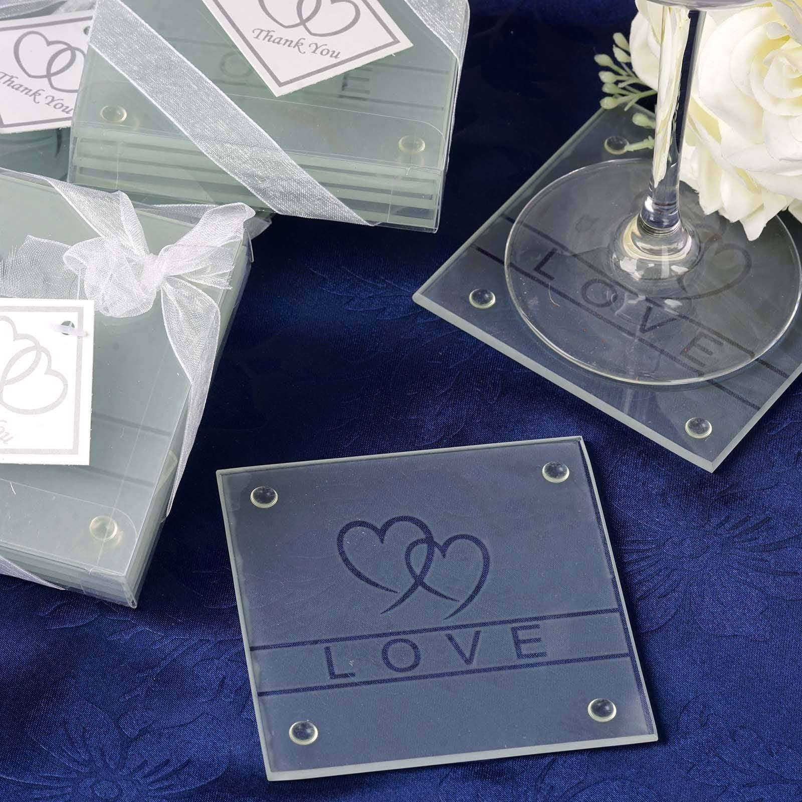 Balsa Circle 4 Pieces Clear Heart Love Glass Coasters Gift Box Wedding ...