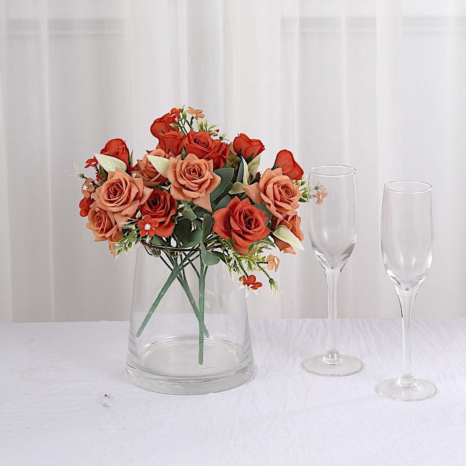BalsaCircle 4 Terracotta Bushes 12" Artificial Flowers Silk Roses ...