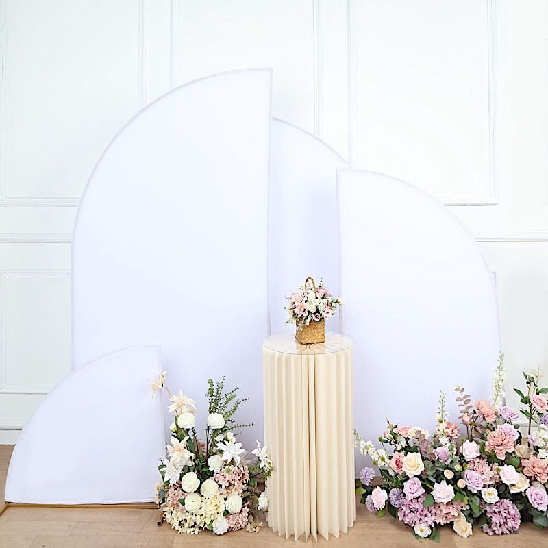 BalsaCircle 4 White Fitted Spandex Matter Half Moon Wedding Arch ...