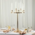 BalsaCircle 40 in Gold 9 Arm Round Metal Candelabra Taper Candle Holder Clear Glass Shades Party ...