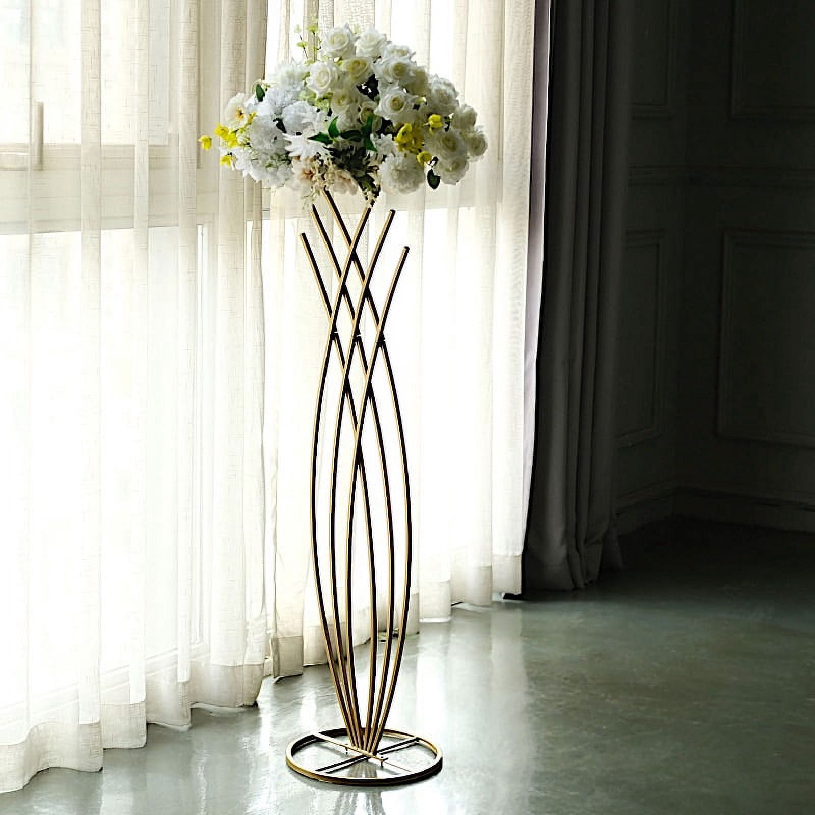 BalsaCircle 48" Gold Metal Flower Display Stand Mermaid Tail Design ...
