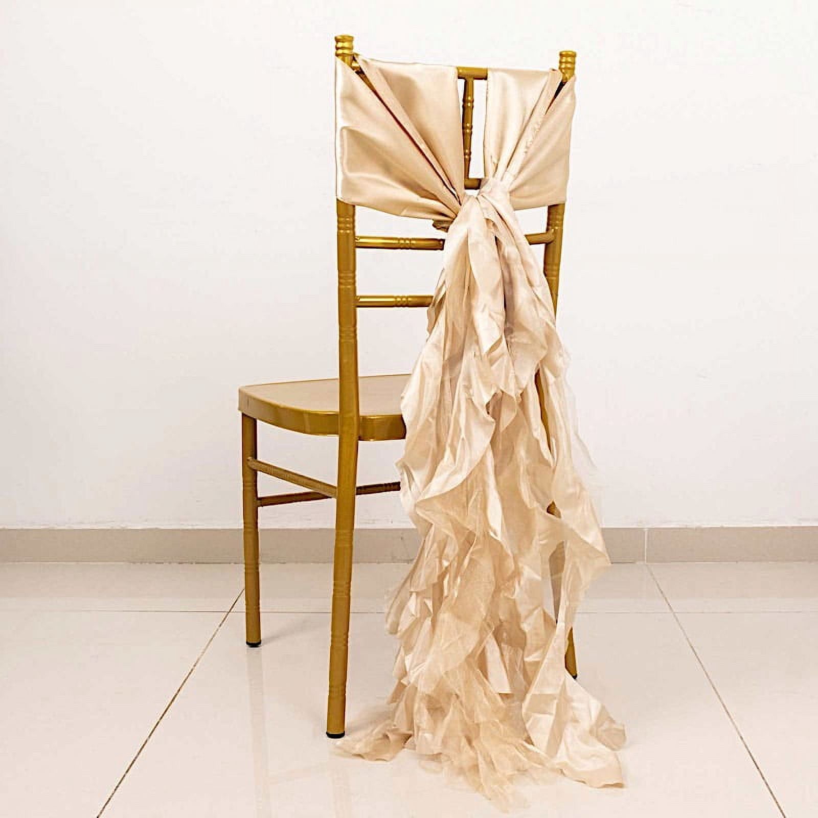 BalsaCircle 5 Beige Curly Willow Chiffon Satin Chair Sashes Wedding ...