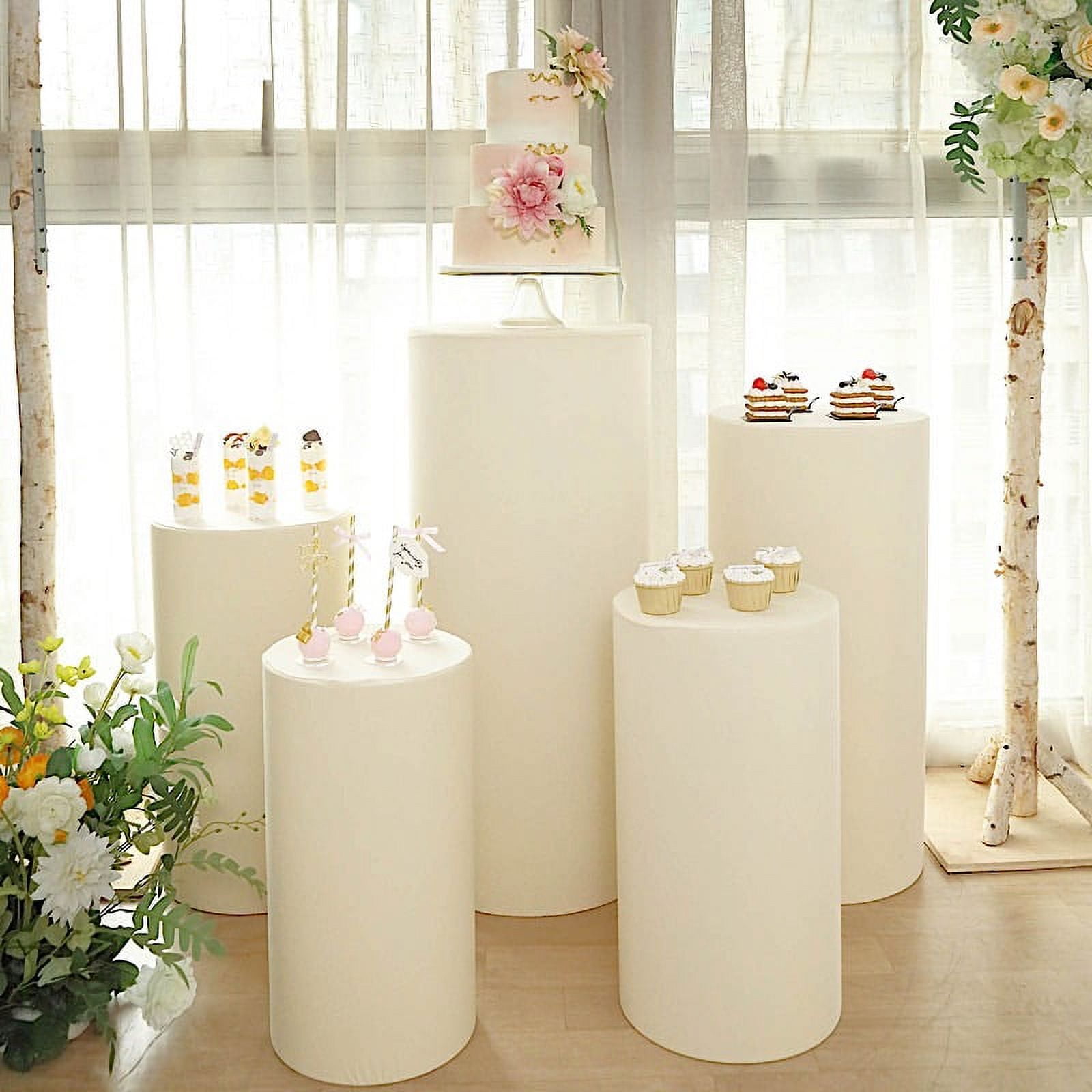 BalsaCircle 5 Beige Acrylic Pedestal Spandex Display Stand Covers Set ...
