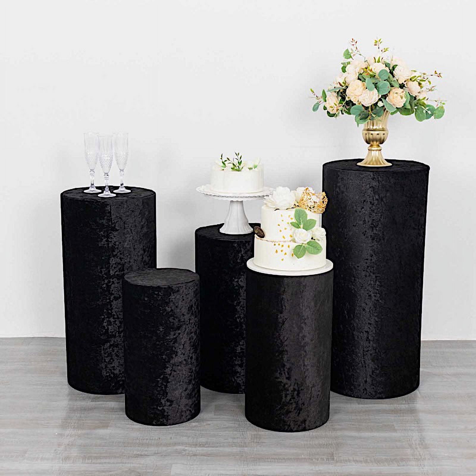 BalsaCircle 5 Black Cylinder Pedestal Crushed Velvet Display Stand ...