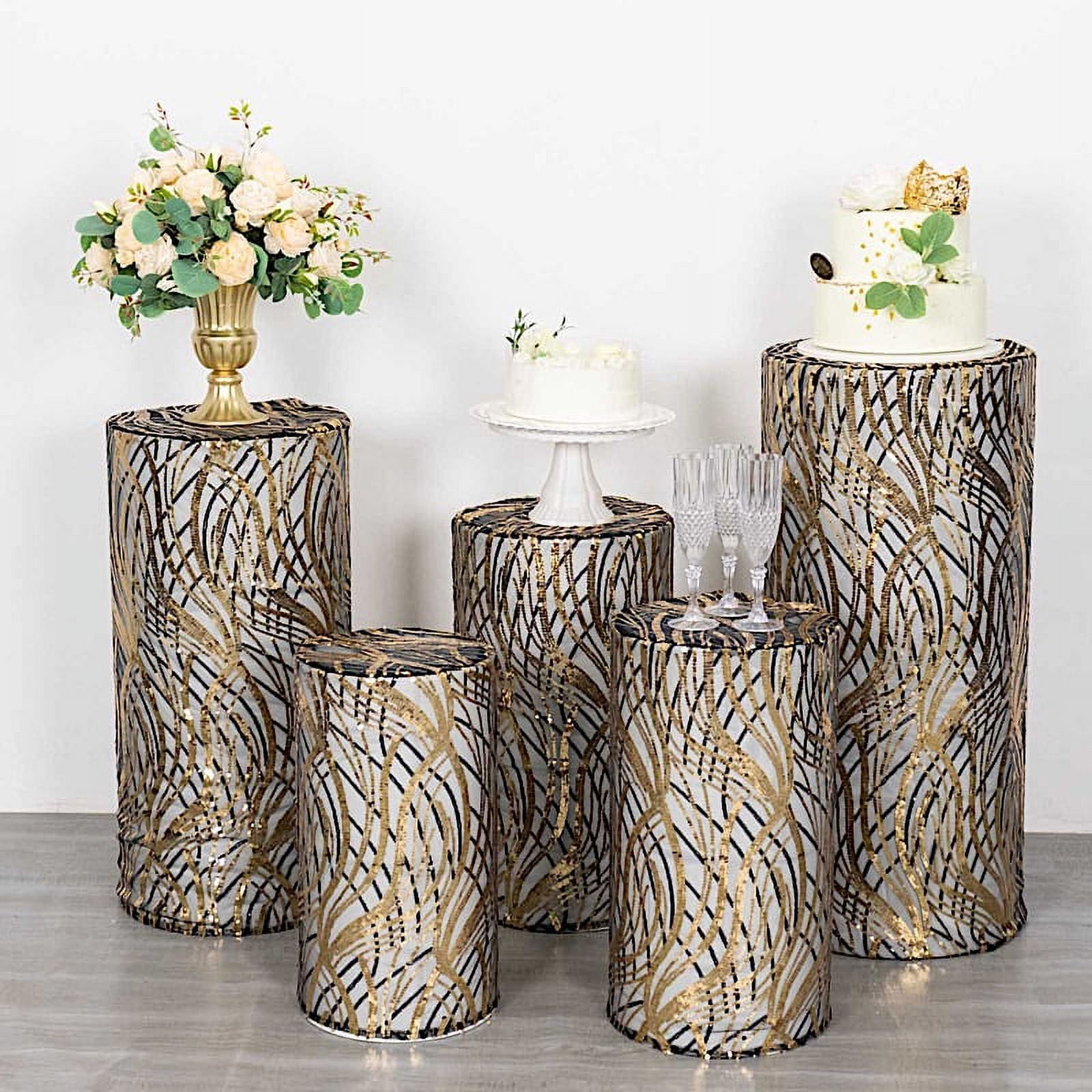 BalsaCircle 5 Black Gold Cylinder Pedestal Mesh Wavy Embroidered ...