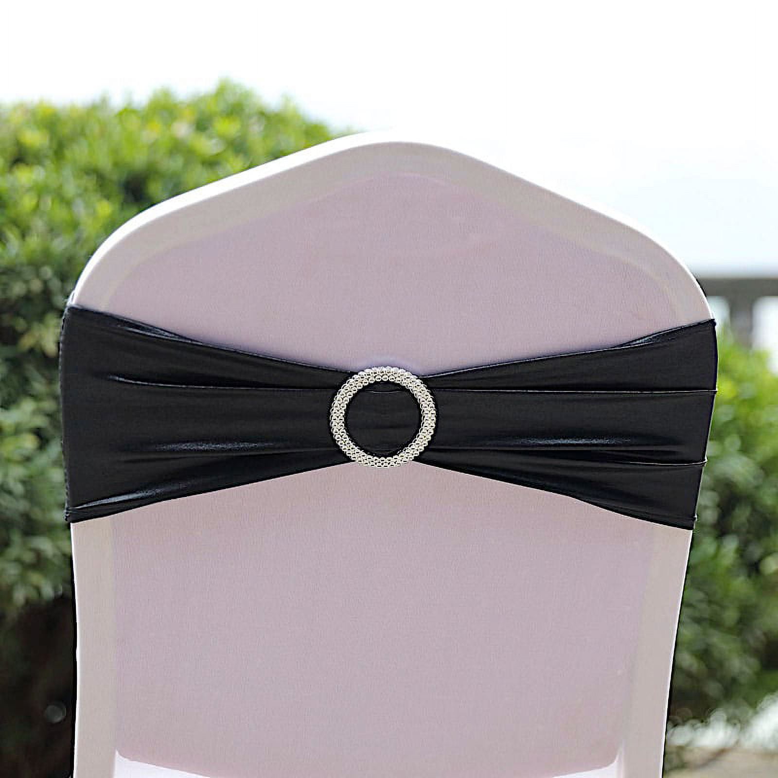 BalsaCircle 5 Black Metallic Spandex Chair Sashes Silver Round Buckles ...