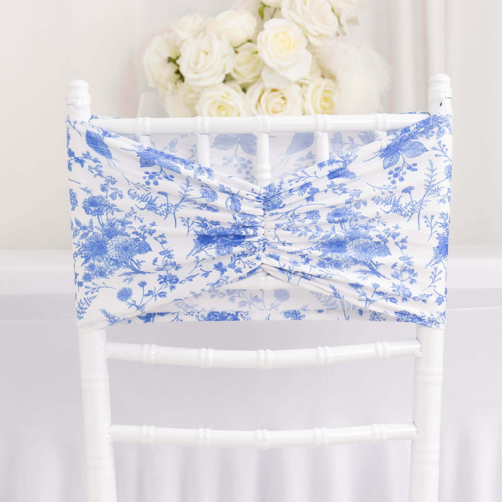 BalsaCircle 5 Blue Ruffled Spandex Chair Sashes Floral Style Wedding ...