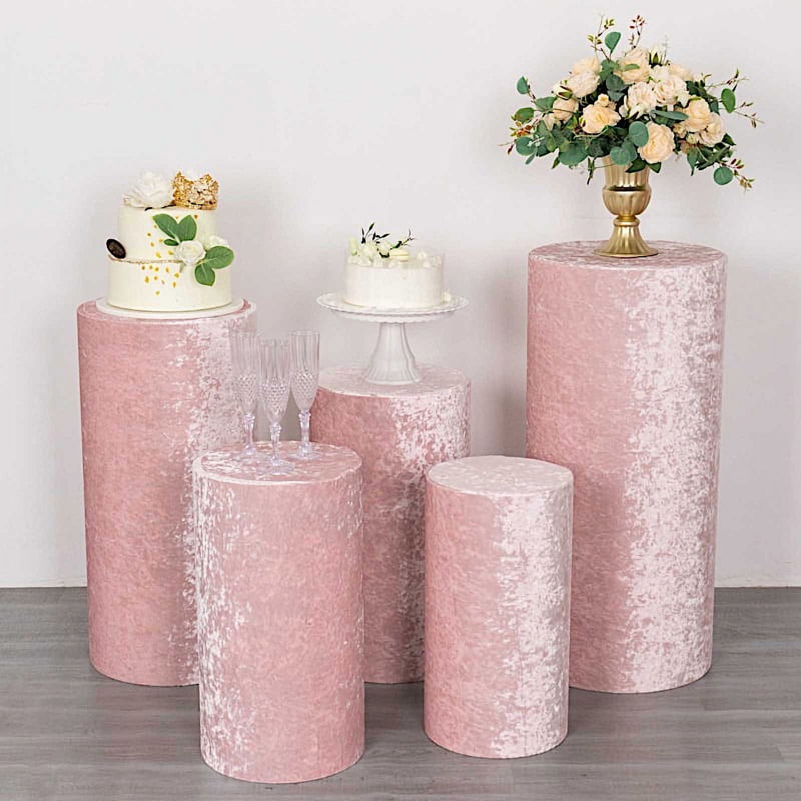 BalsaCircle 5 Blush Cylinder Pedestal Crushed Velvet Display Stand ...