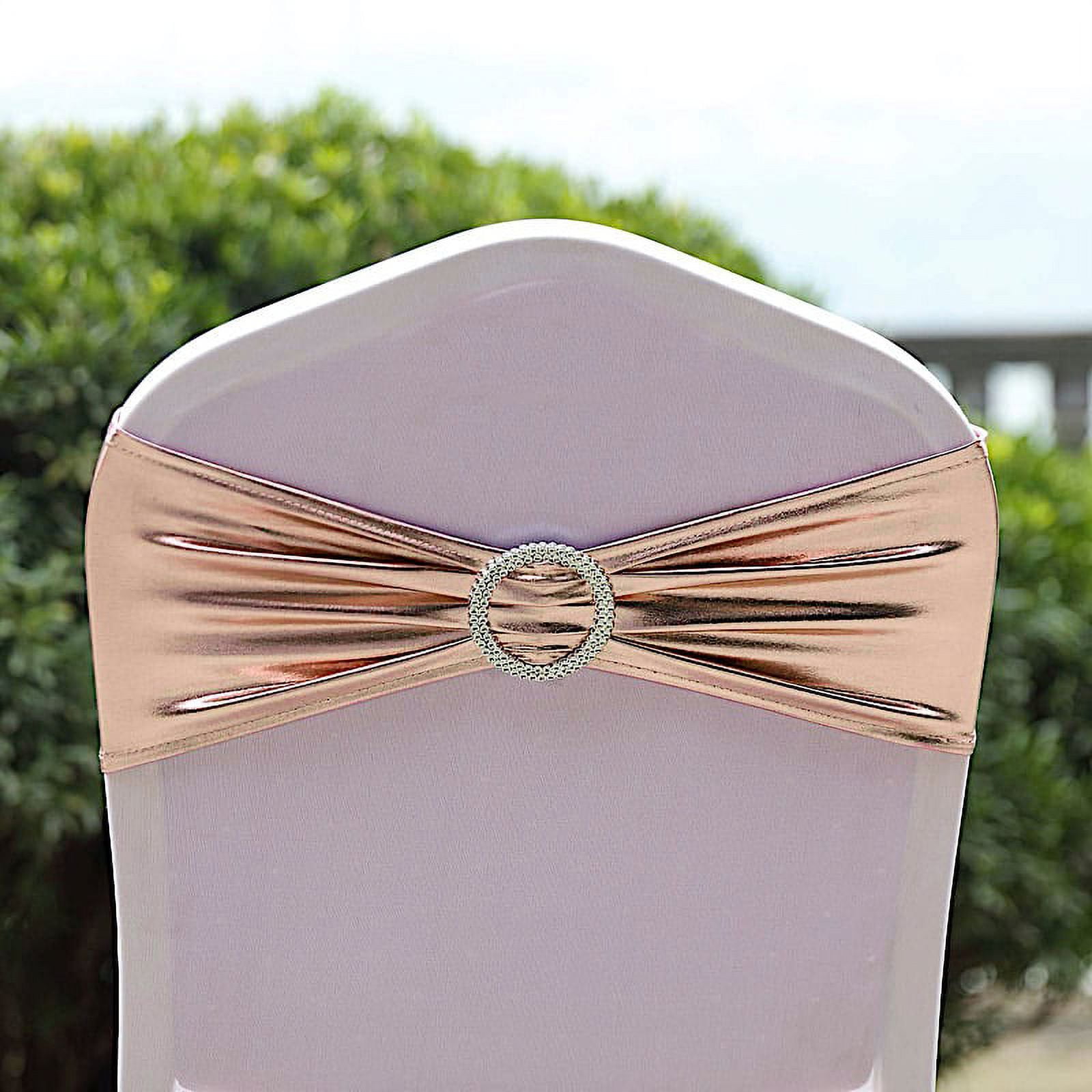 BalsaCircle 5 Blush Metallic Spandex Chair Sashes Silver Round Buckles ...