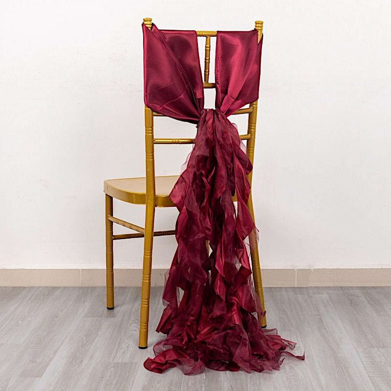 BalsaCircle 5 Burgundy Curly Willow Chiffon Satin Chair Sashes Wedding ...