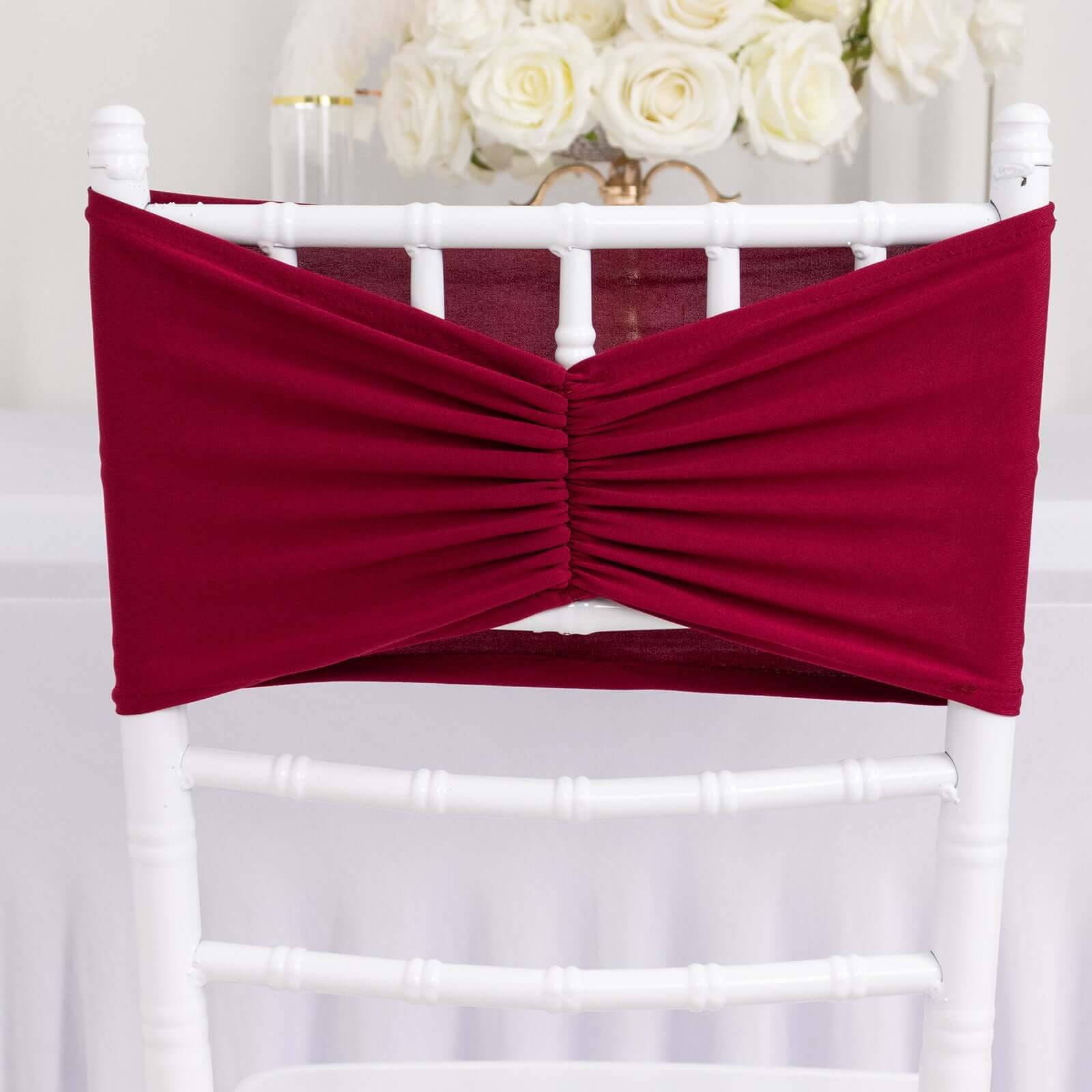 BalsaCircle 5 Burgundy Ruffled Spandex Chair Sashes Wedding Event ...