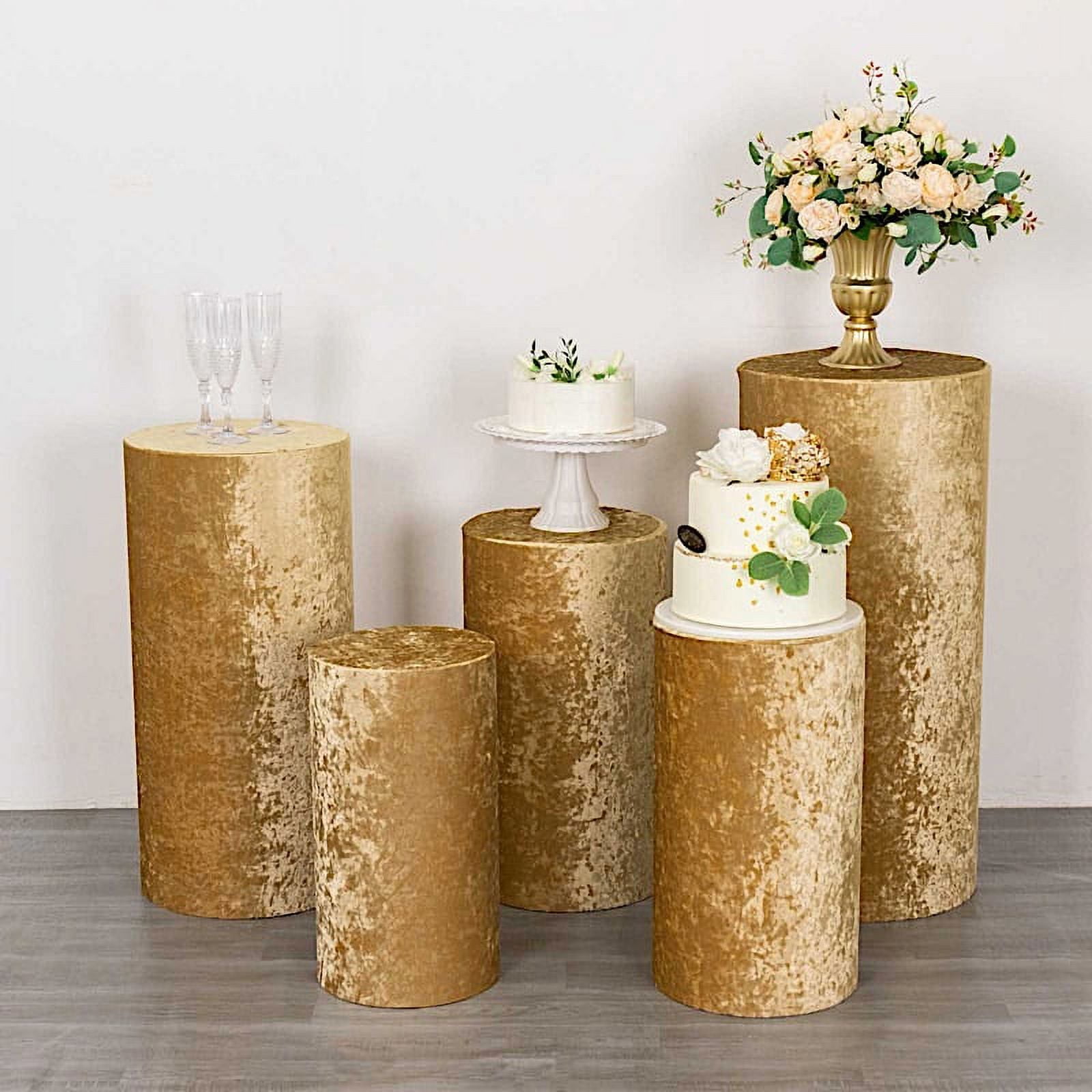 BalsaCircle 5 Champagne Cylinder Pedestal Crushed Velvet Display Stand ...