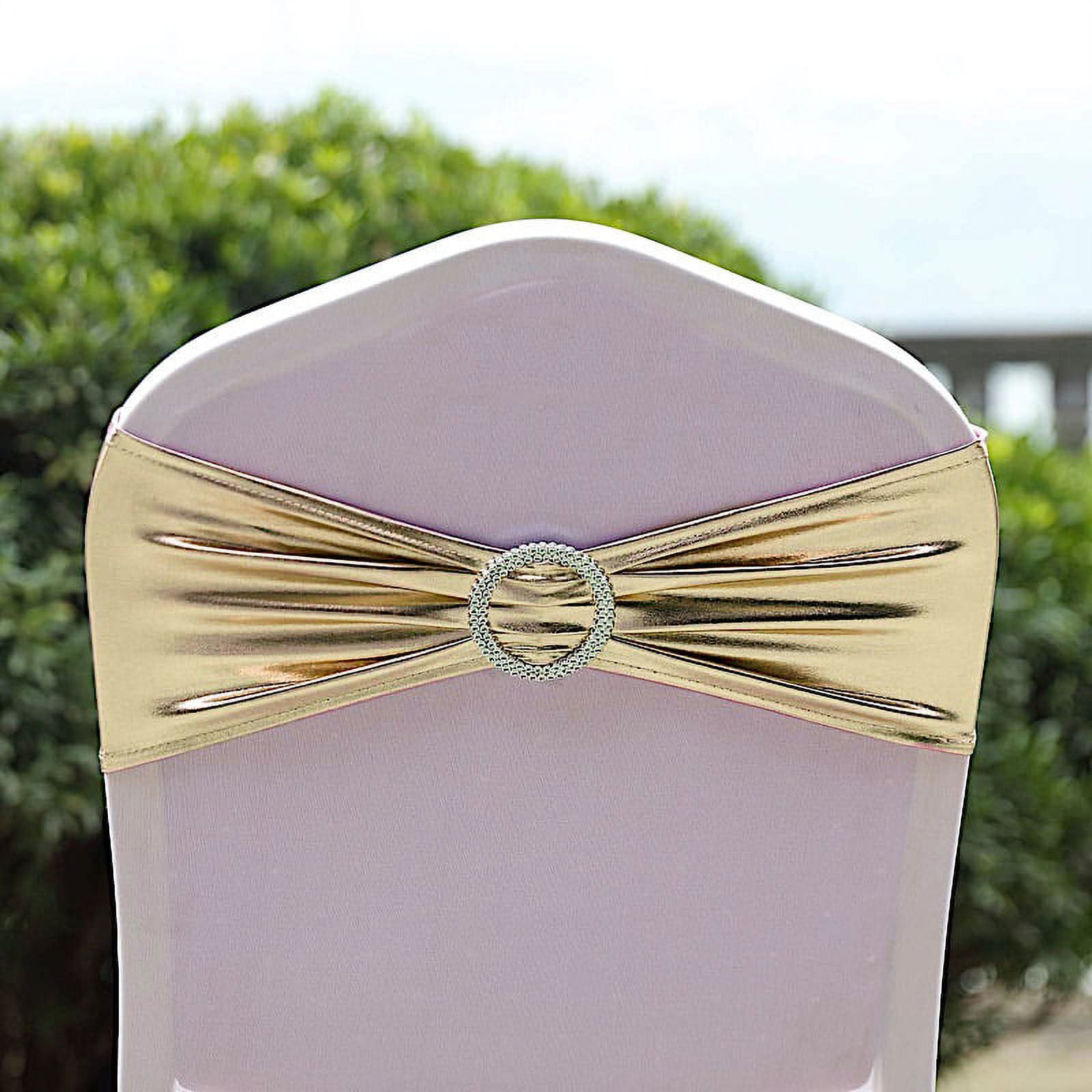 BalsaCircle 5 Champagne Metallic Spandex Chair Sashes Silver Round ...