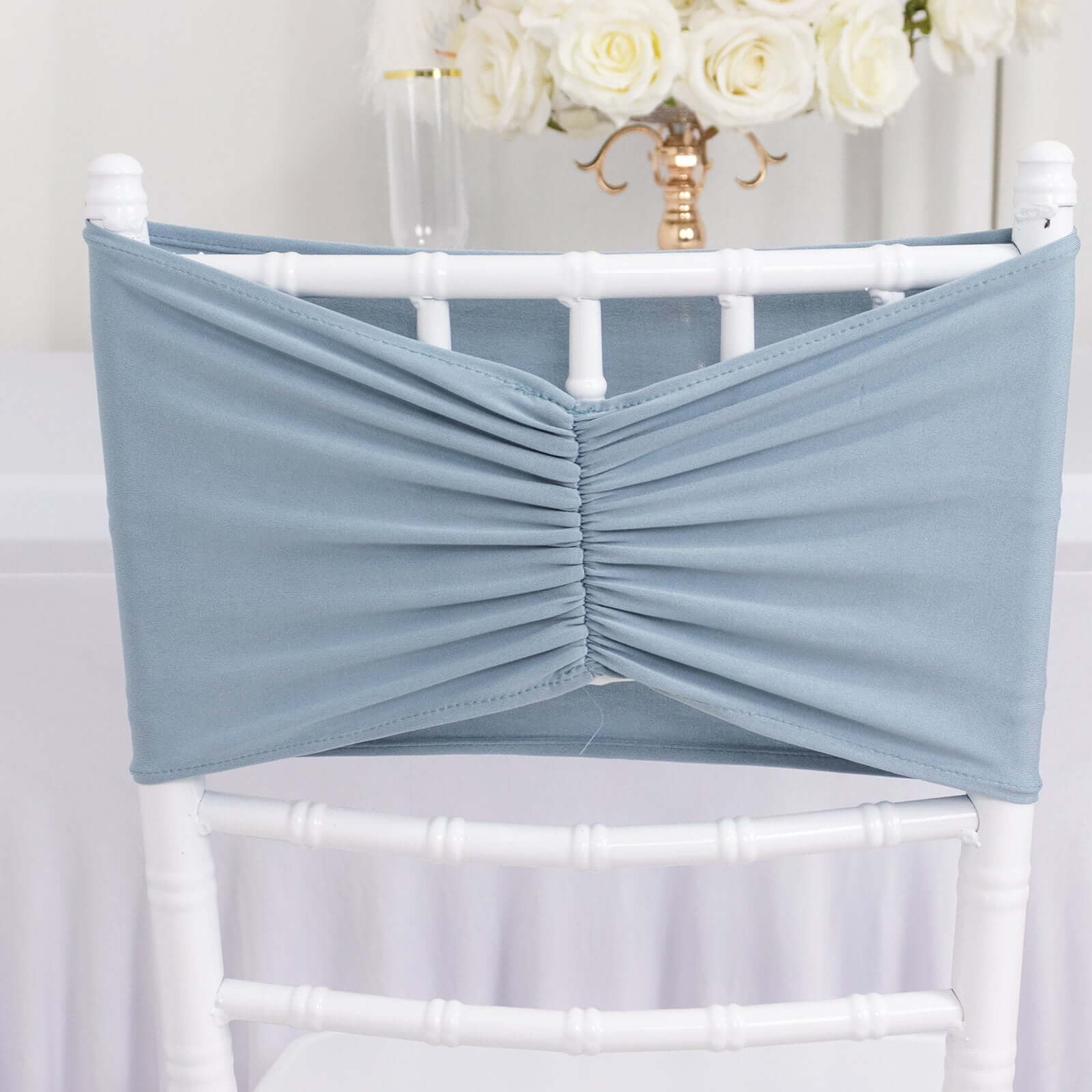 BalsaCircle 5 Dusty Blue Ruffled Spandex Chair Sashes Wedding Event ...