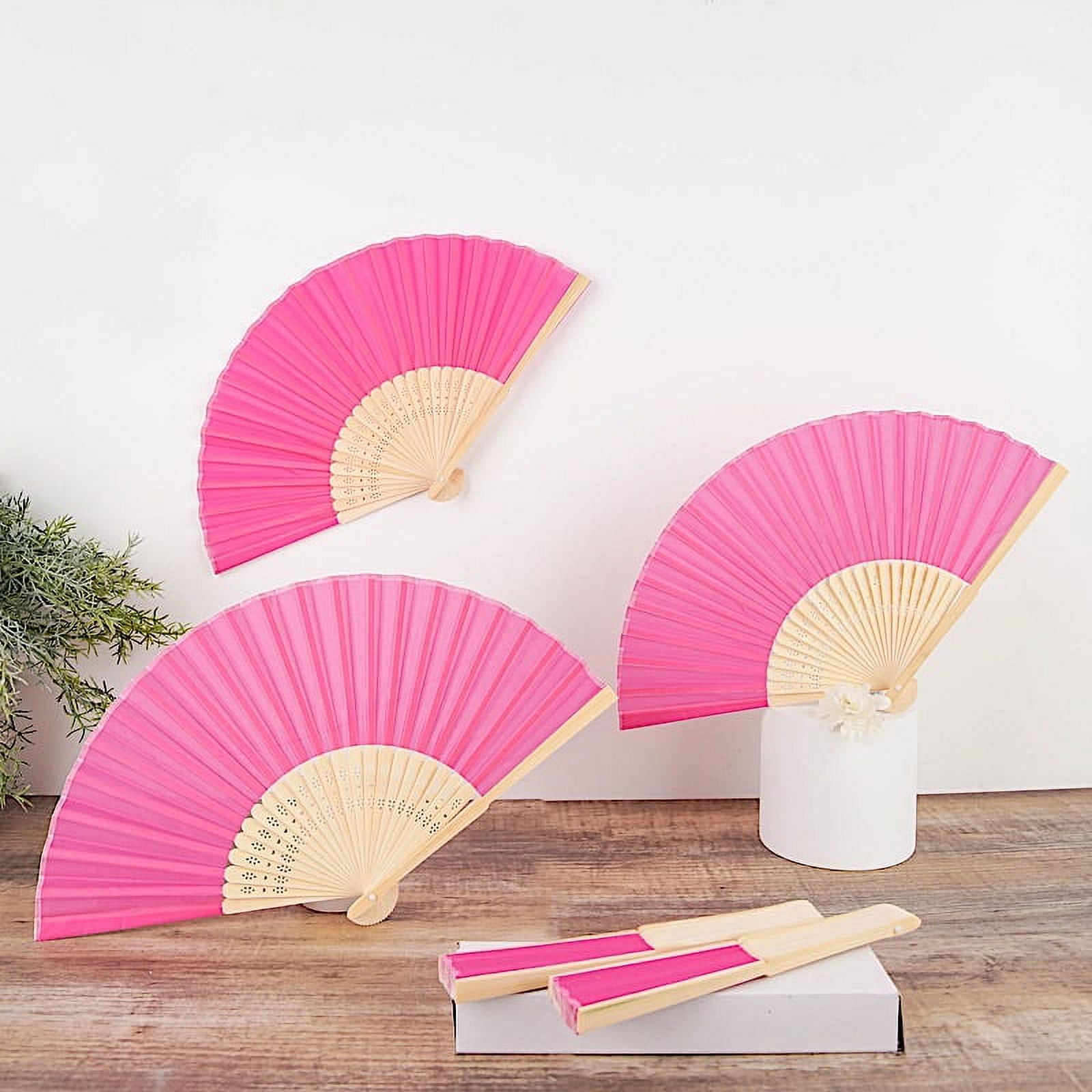 BalsaCircle 5 Fuchsia Silk Folding Hand Fans Wedding Favor Birthday ...