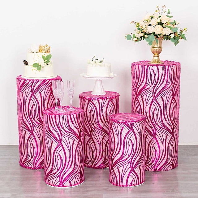 BalsaCircle 5 Fuchsia Silver Cylinder Pedestal Mesh Wavy Embroidered ...