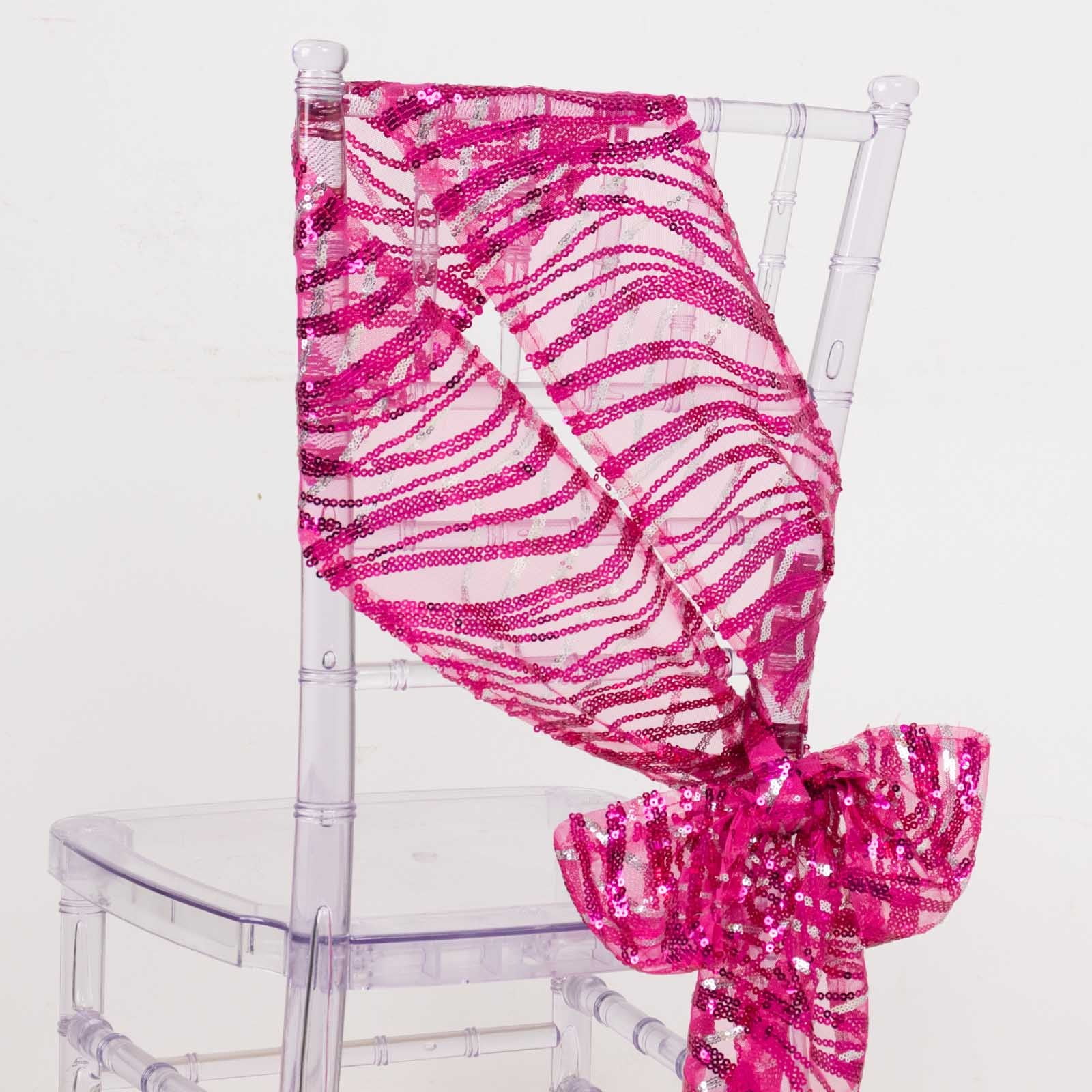 BalsaCircle 5 Fuchsia Silver Wave Mesh Chair Sashes Embroidered Sequins ...