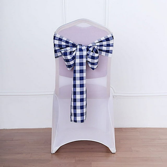 BalsaCircle 5 Gingham Checkered Polyester Chair Sashes Navy Blue White ...