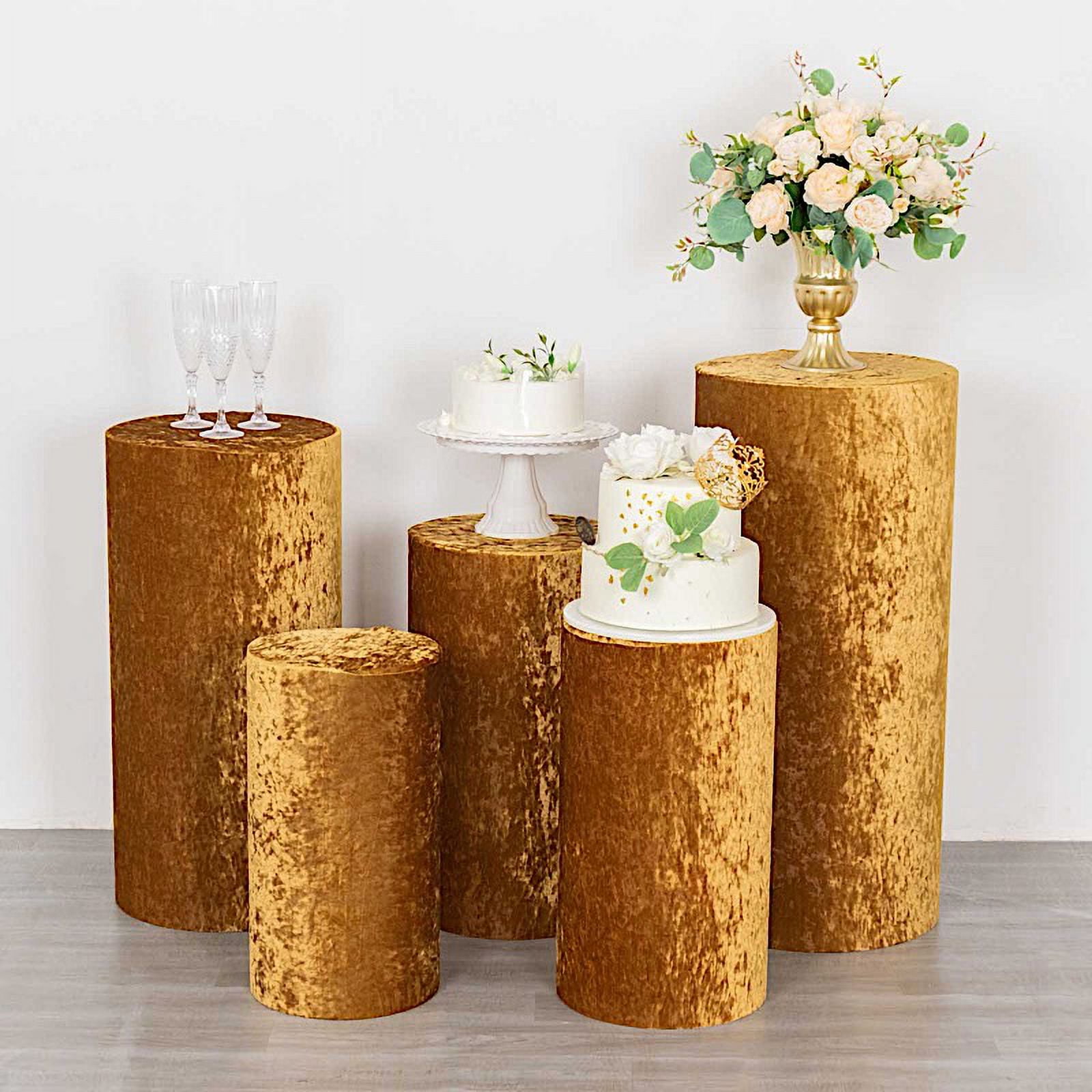BalsaCircle 5 Gold Cylinder Pedestal Crushed Velvet Display Stand ...