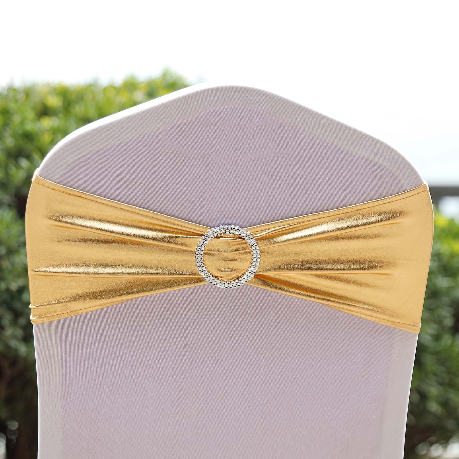BalsaCircle 5 Gold Metallic Spandex Chair Sashes Silver Round Buckles ...