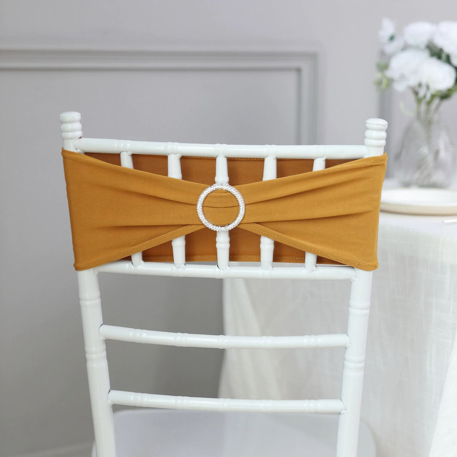 BalsaCircle 5 Gold Spandex 5x14" Stretchable Chair Sashes Diamond Ring ...