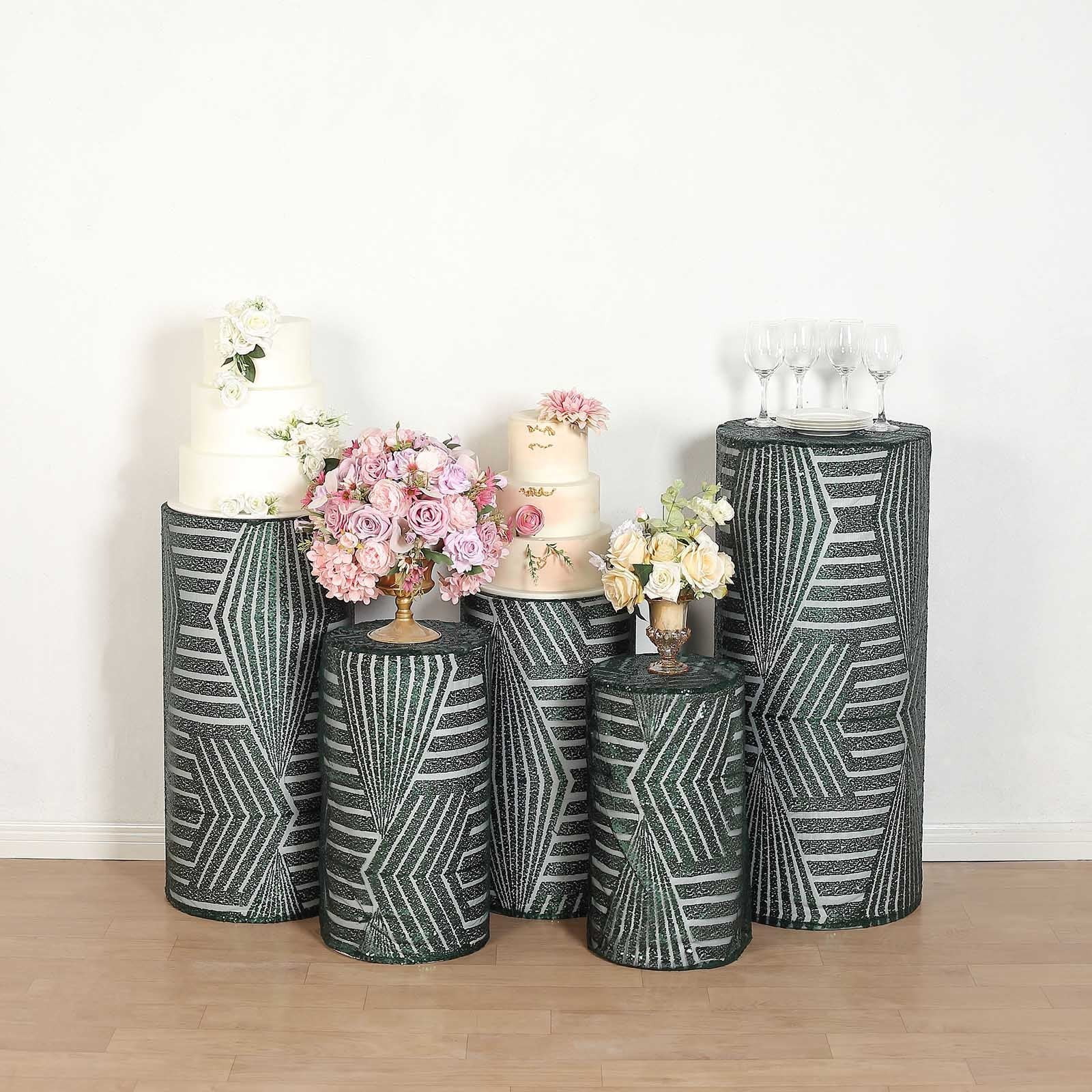 BalsaCircle 5 Hunter Green Cylinder Pedestal Geometric Sequins Display ...