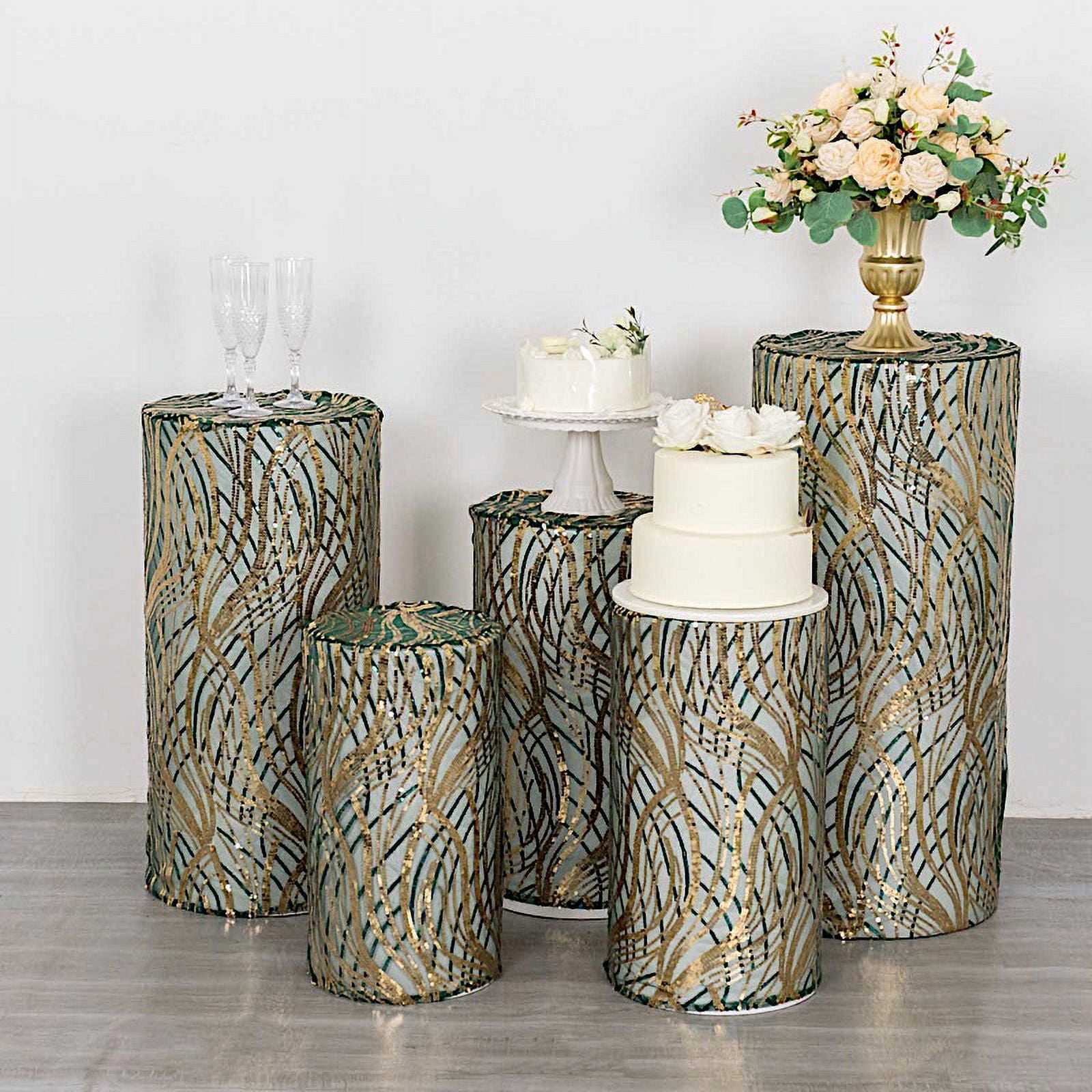 BalsaCircle 5 Hunter Green Gold Cylinder Pedestal Mesh Wavy Embroidered ...