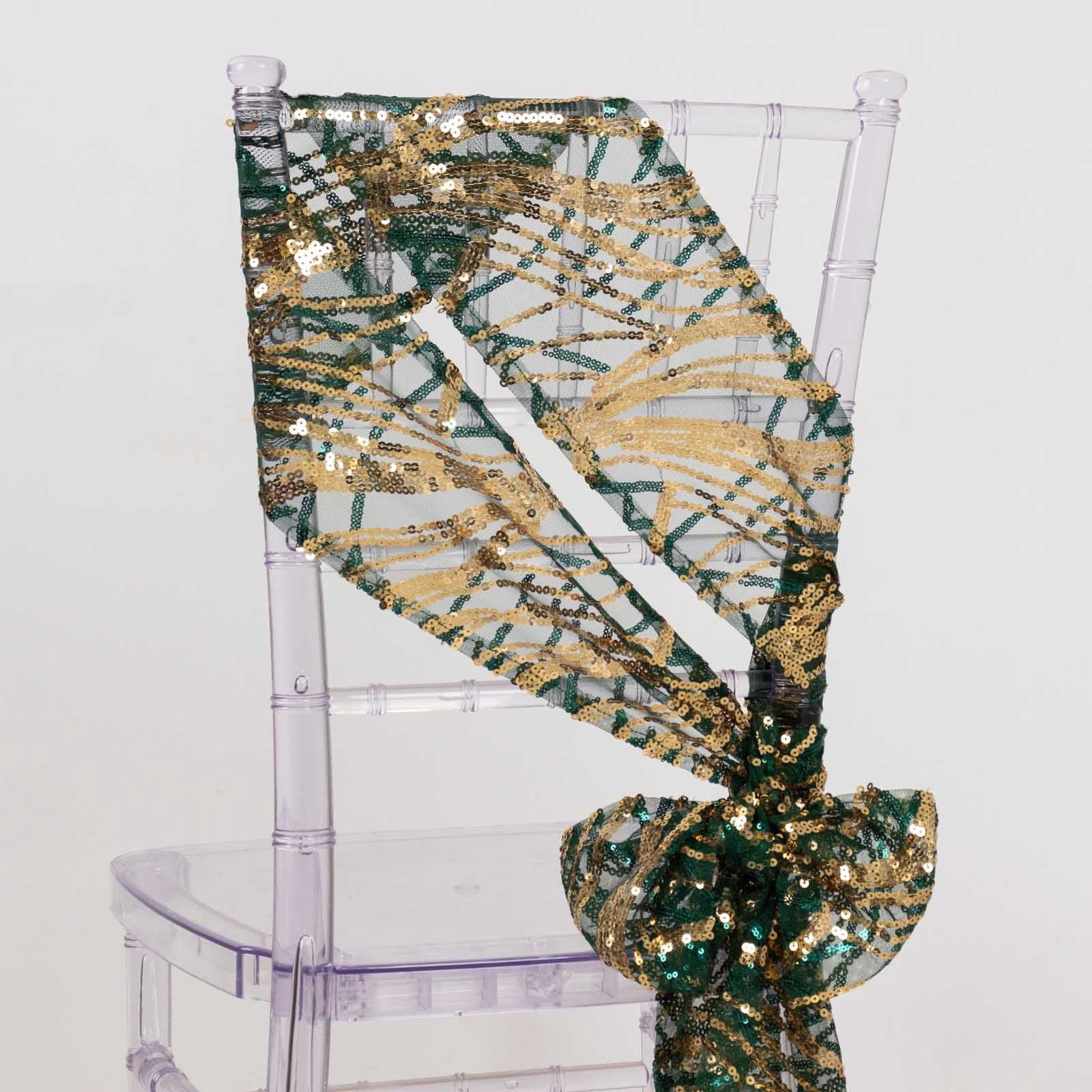 BalsaCircle 5 Hunter Green Gold Wave Mesh Chair Sashes Embroidered ...