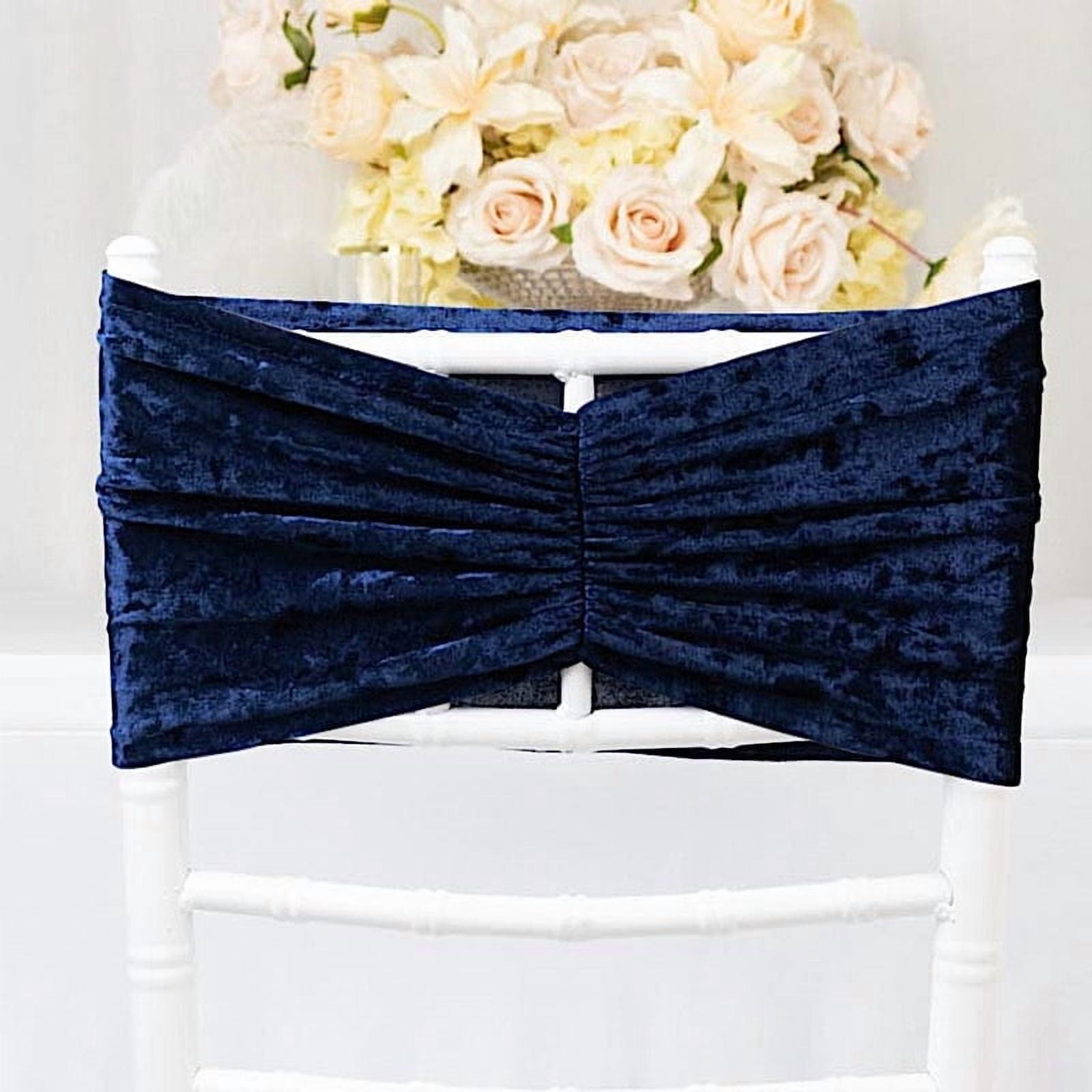 Balsa Circle 5 Navy Blue Crushed Velvet Chair Sashes with Wide Ruffle ...
