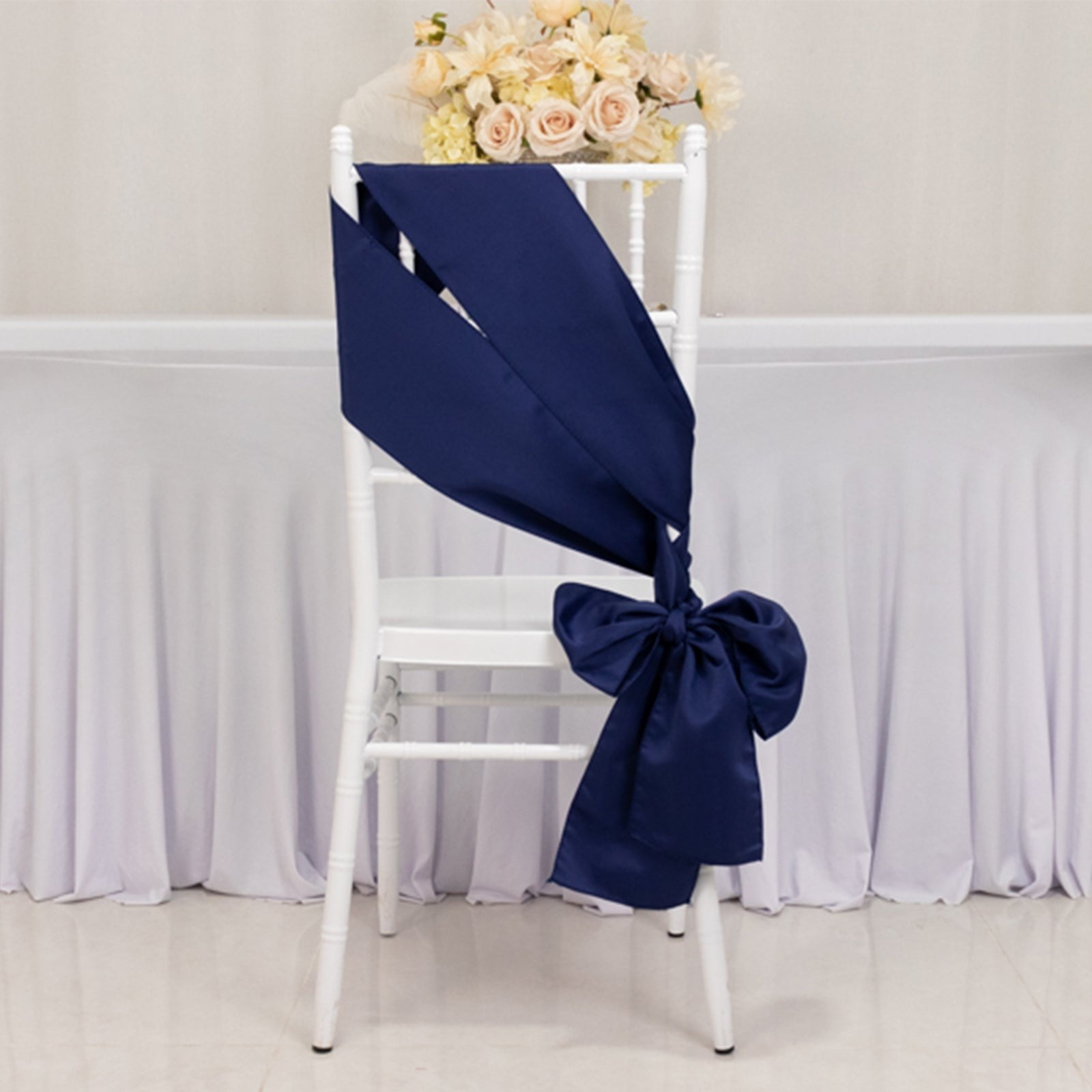 BalsaCircle 5 Navy Blue Lamour Satin Chair Sashes for Wedding Party ...