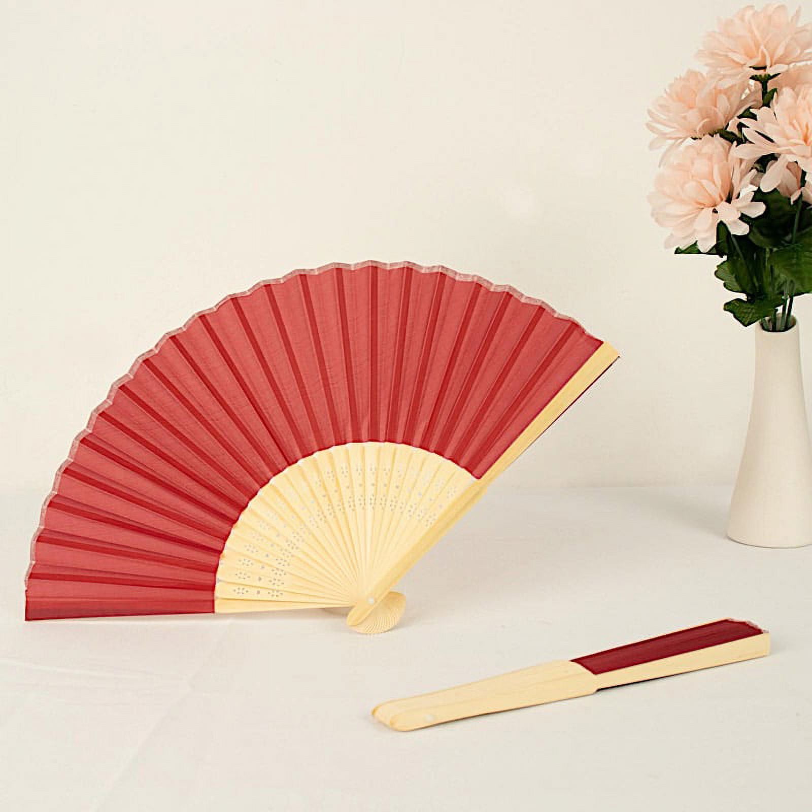 Balsa Circle 5 Red Silk Folding Hand Fans Wedding Favor Birthday Party ...